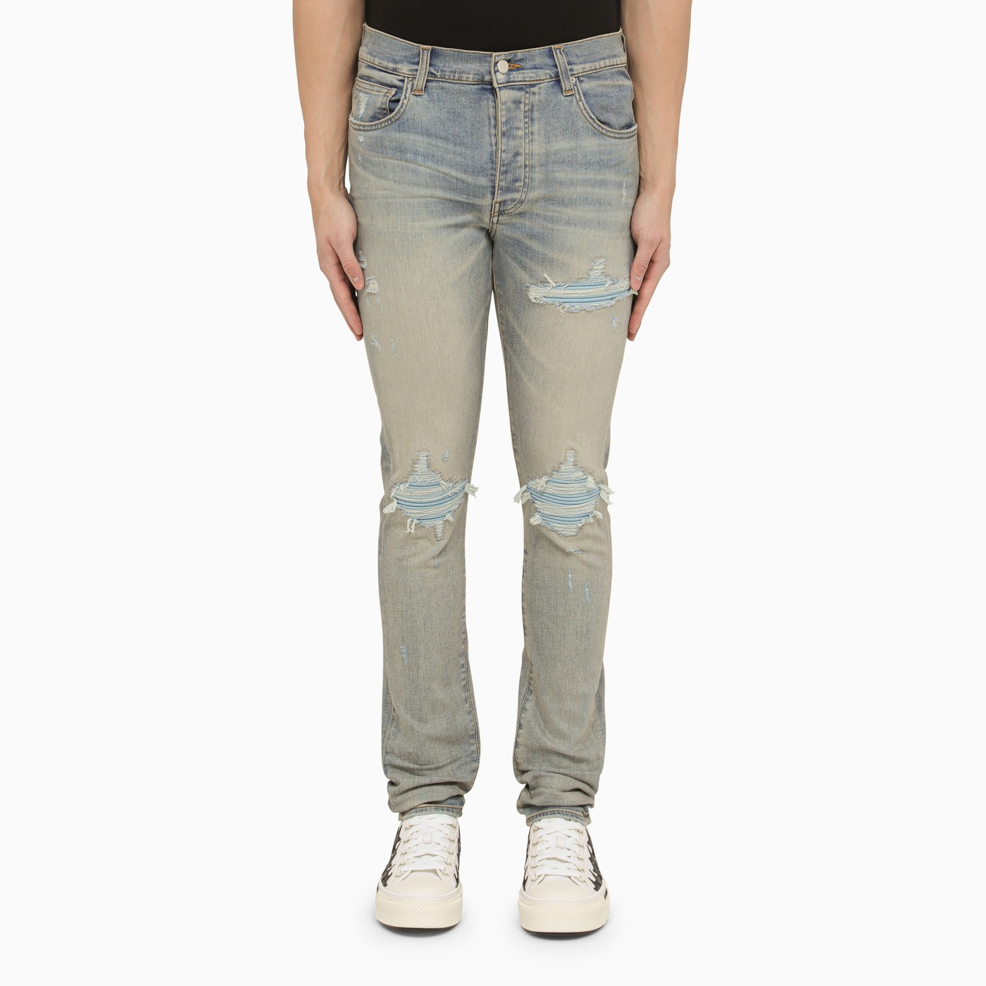 Amiri Antique Indigo Slim Jeans With Rips Thedoublef