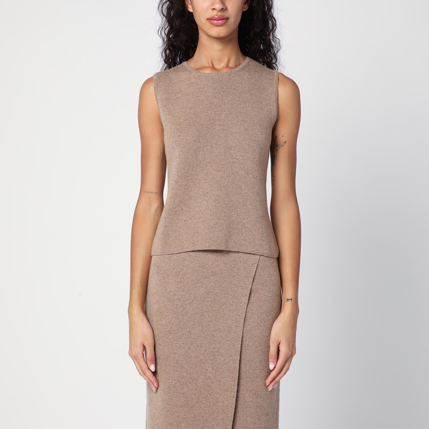 Max Mara Beige sleeveless top in wool and cashmere | TheDoubleF