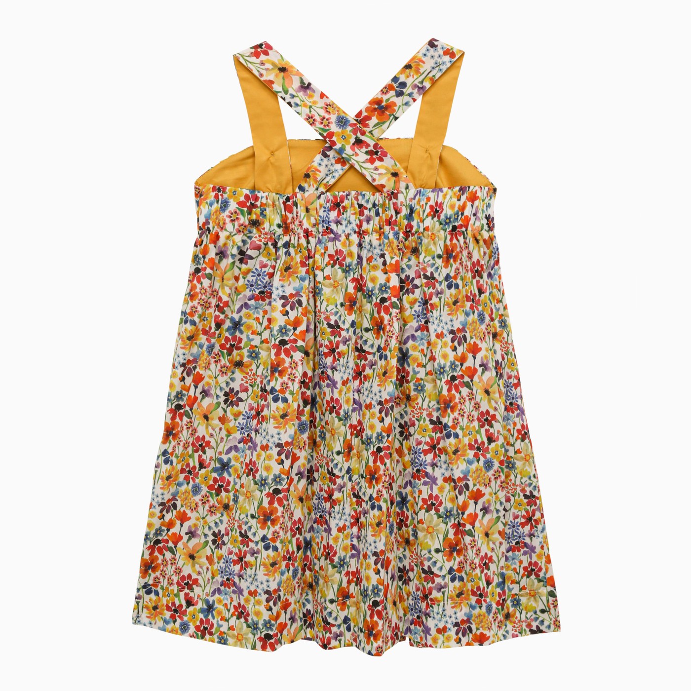 Il Gufo Turmeric yellow cotton dress with floral print | TheDoubleF