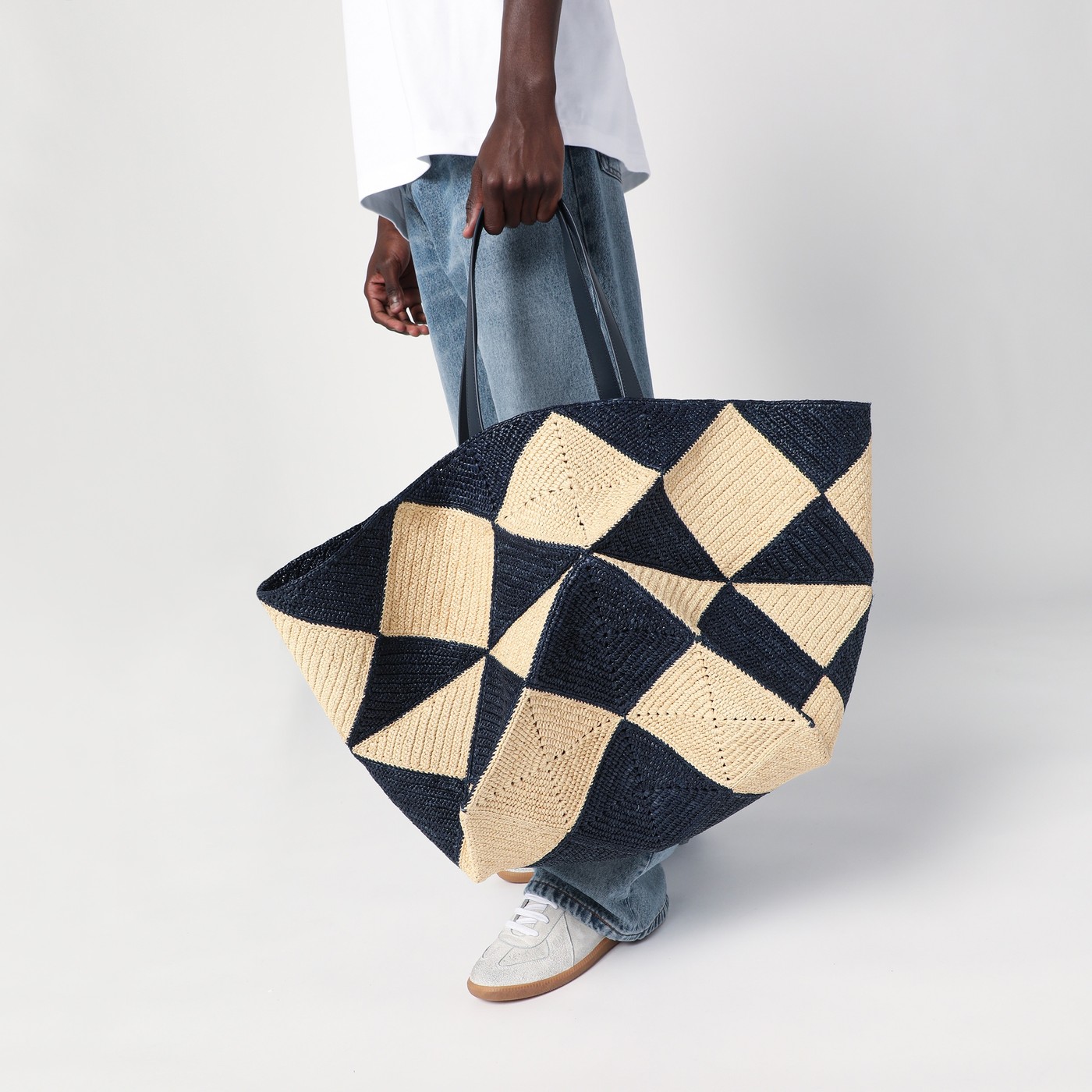 Loewe Puzzle Fold Tote XXL natural/navy raffia bag | TheDoubleF