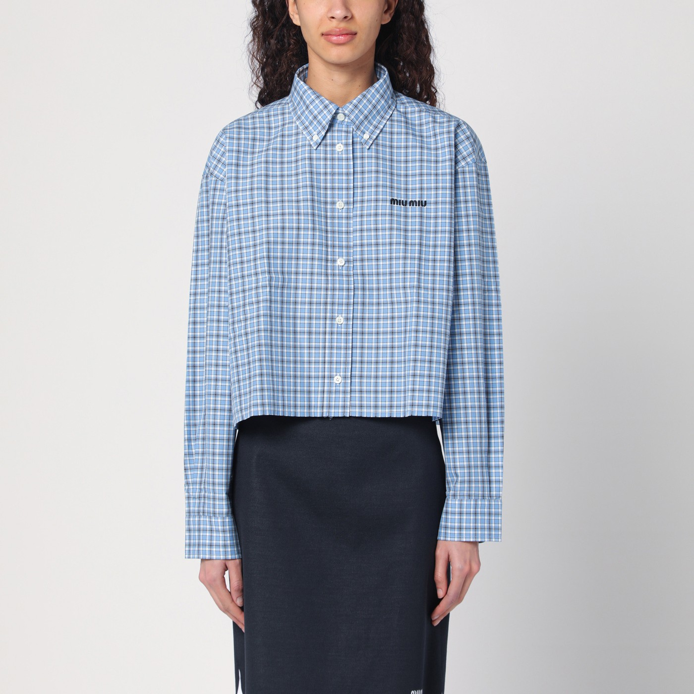 Miu Miu Cropped shirt light blue Check pattern | TheDoubleF
