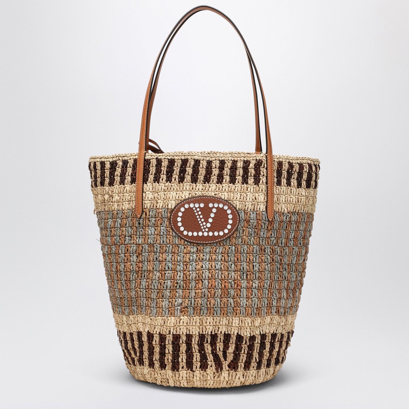 Valentino Garavani Borsa shopping Vlogo Signature in rafia multicolore ...