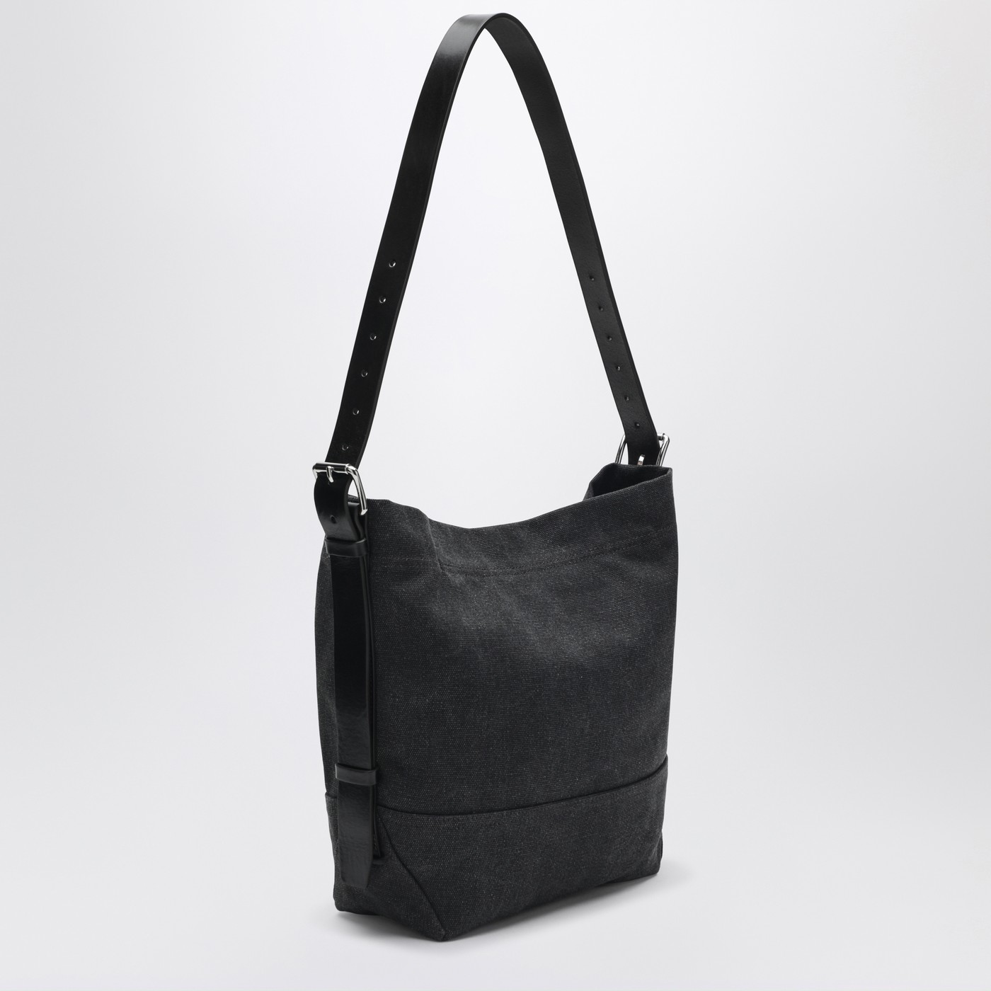LEMAIRE Small ash-black belted tote bag in cotton canvas | TheDoubleF
