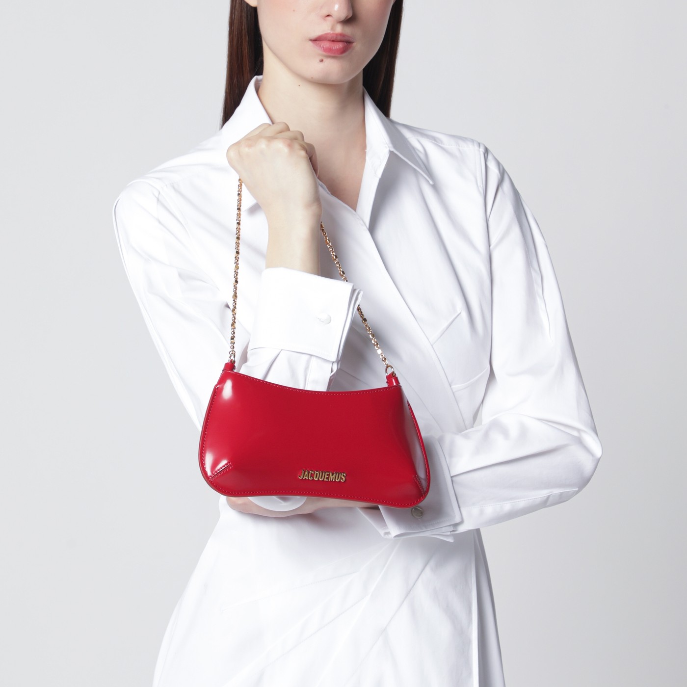 JACQUEMUS Le Bisou Chaine patent leather red bag | TheDoubleF