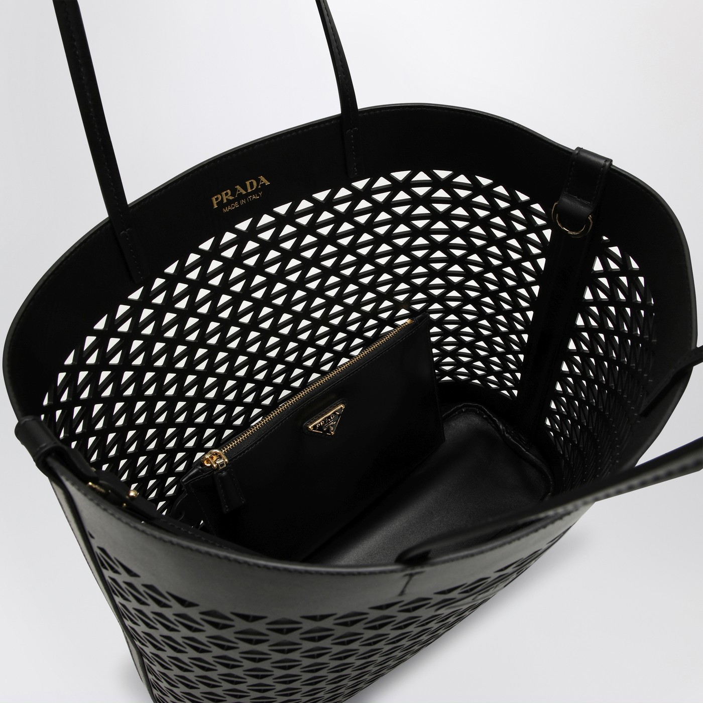 Prada Large black perforated leather shopping bag | TheDoubleF