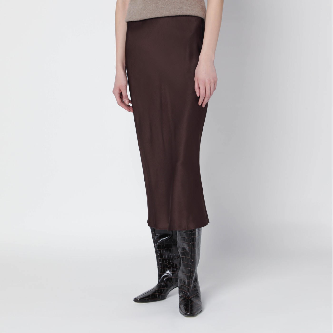 ANINE BING Brown silk Bar midi skirt | TheDoubleF