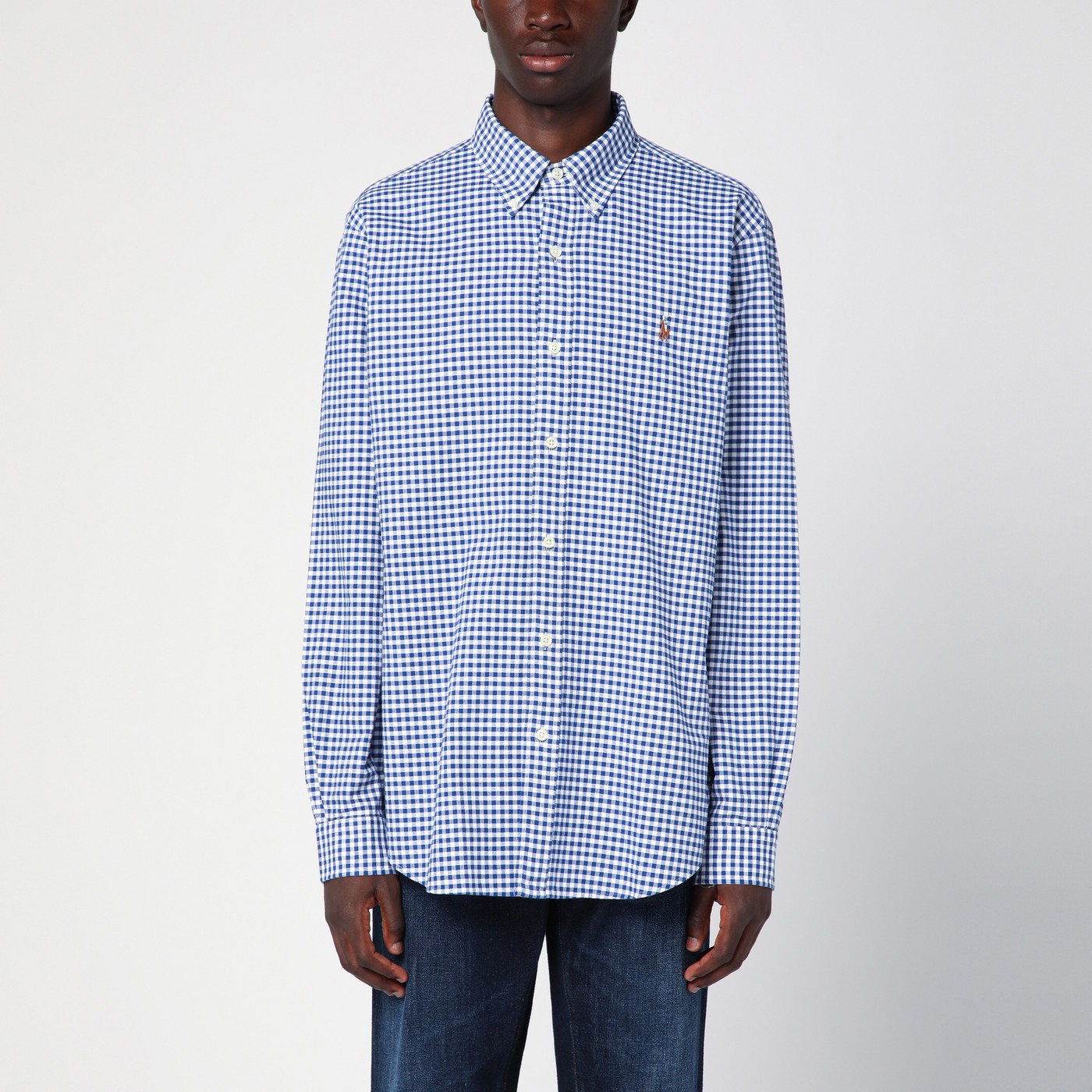 Polo Ralph Lauren Blue and white checked Oxford Custom-Fit shirt ...