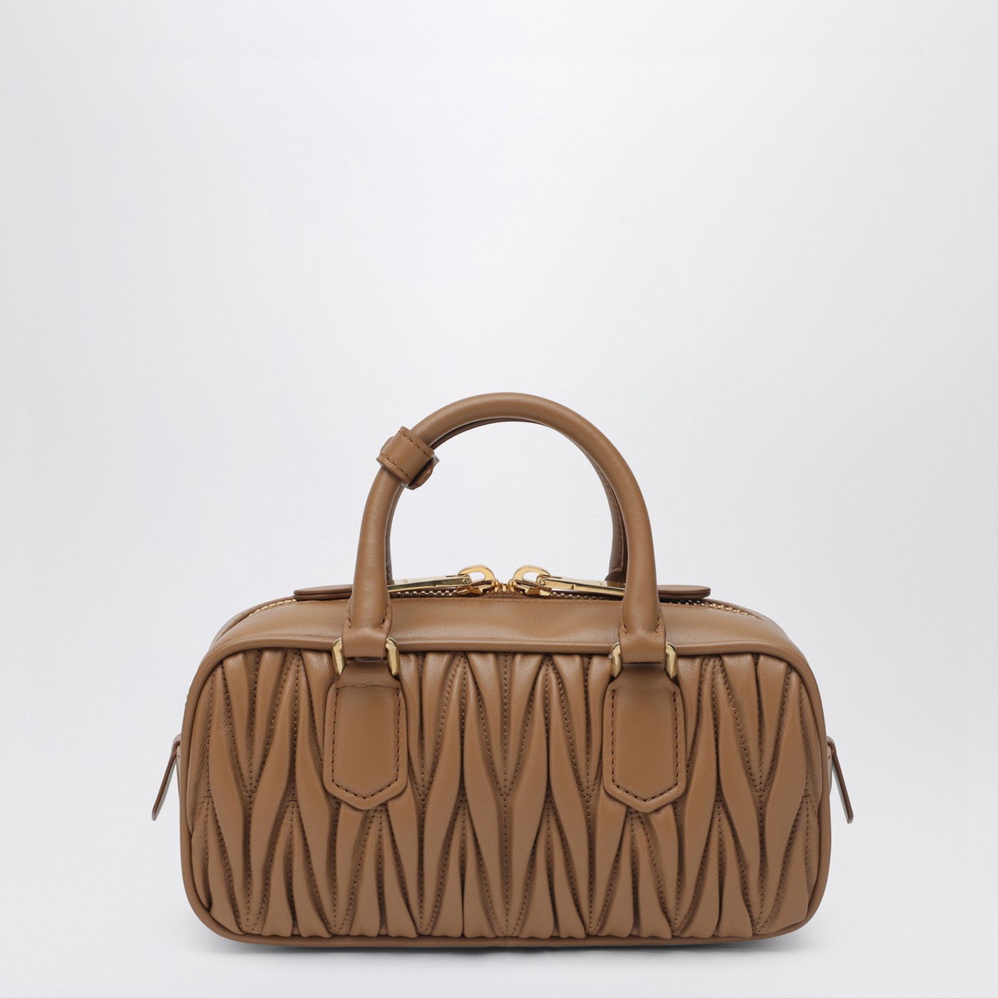 Miu Miu Sac Arcadie en cuir nappa matelassé couleur caramel | TheDoubleF