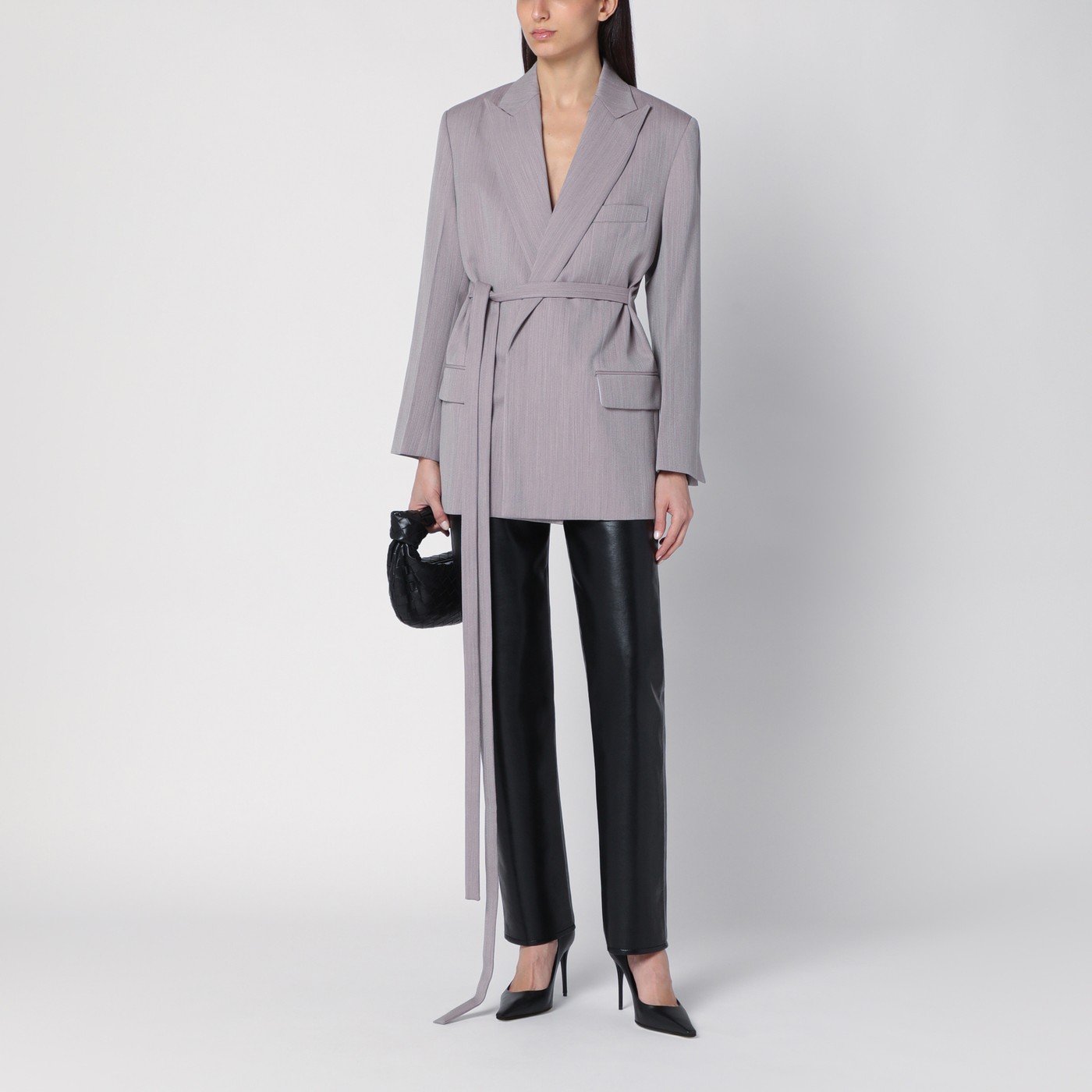 Victoria Beckham Light grey wool jacket with belt | TheDoubleF