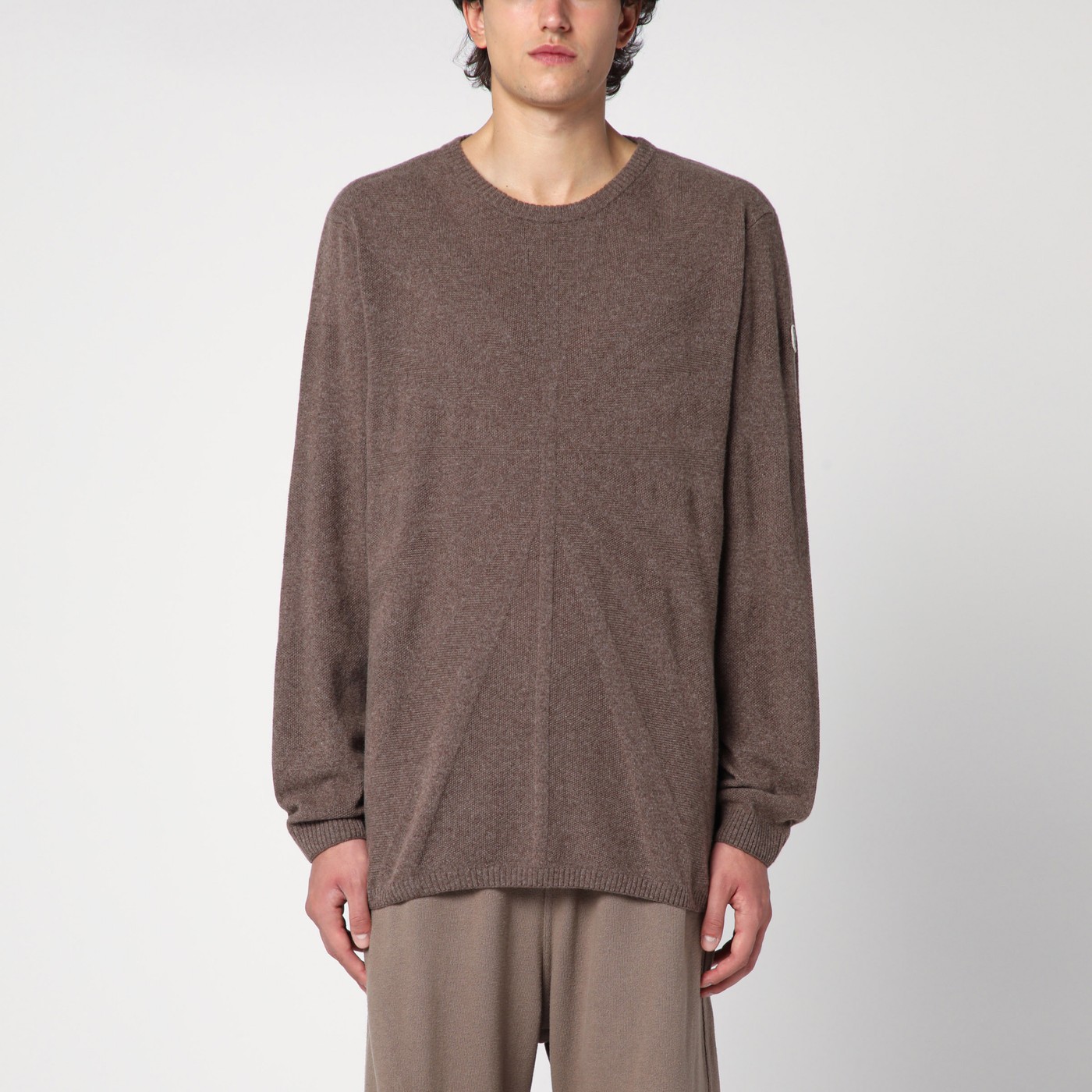Moncler + Rick Owens Dust coloured crew-neck jumper in wool | TheDoubleF