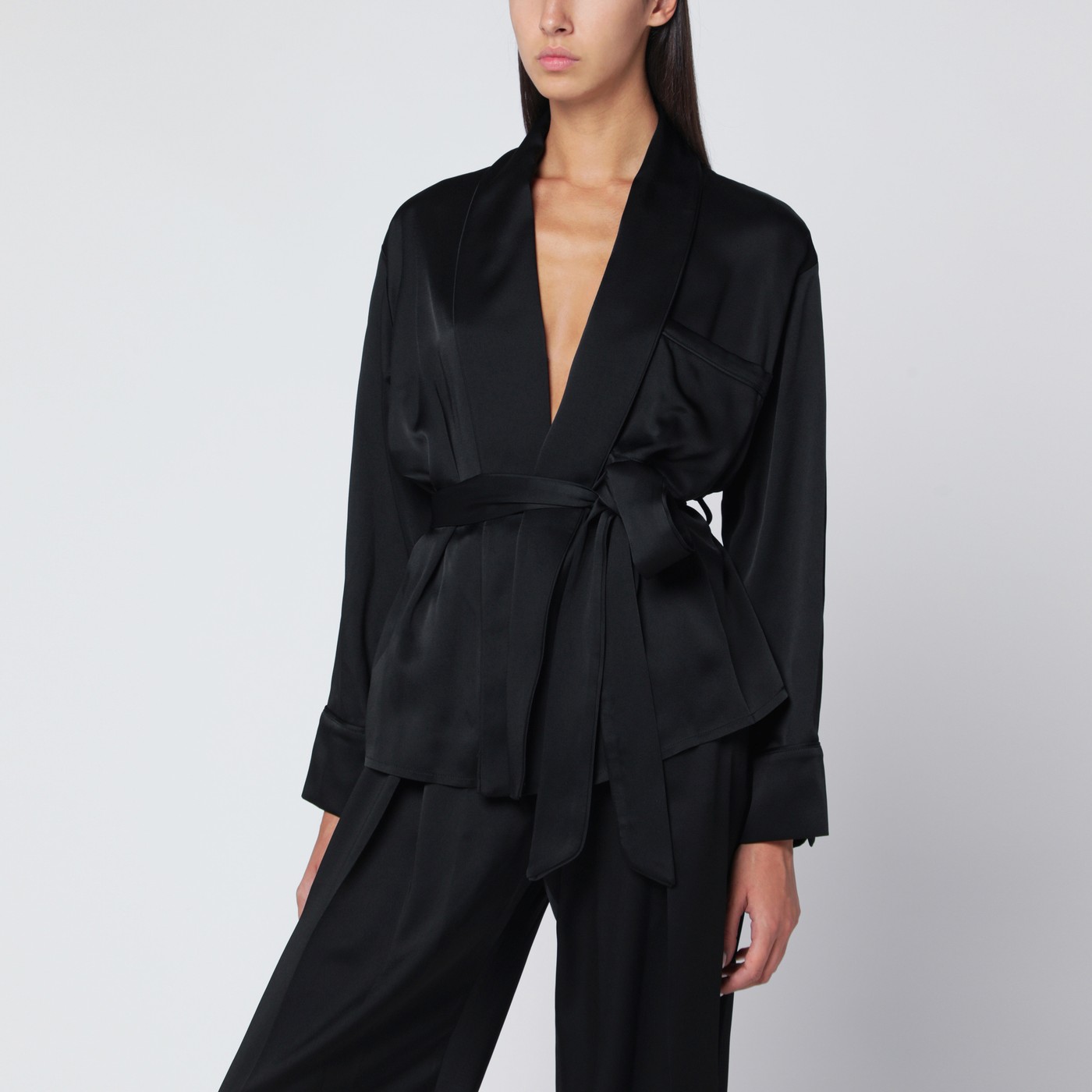 Victoria Beckham Black pyjama blouse in crêpe satin | TheDoubleF