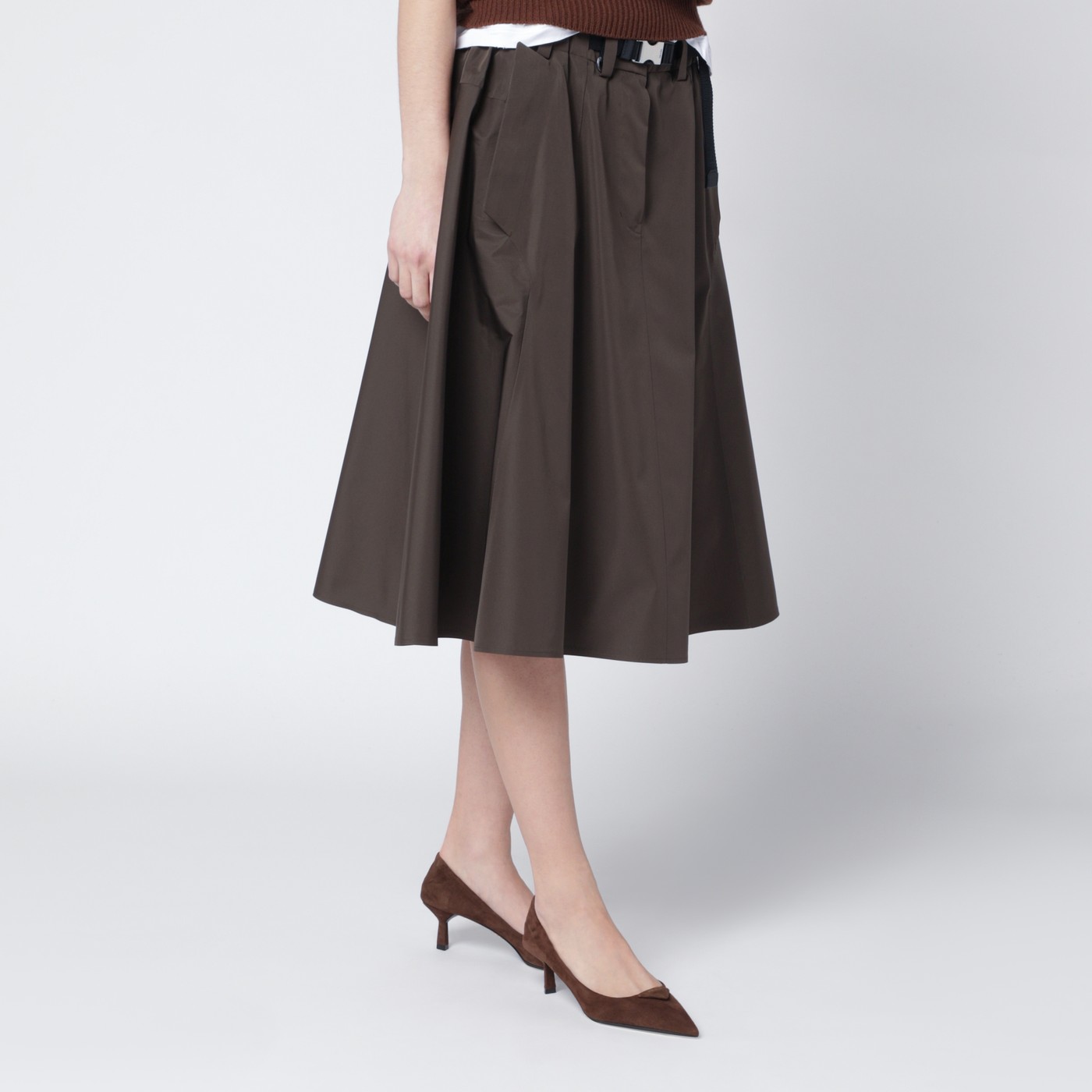 Prada Wide camouflage green skirt in technical canvas | TheDoubleF