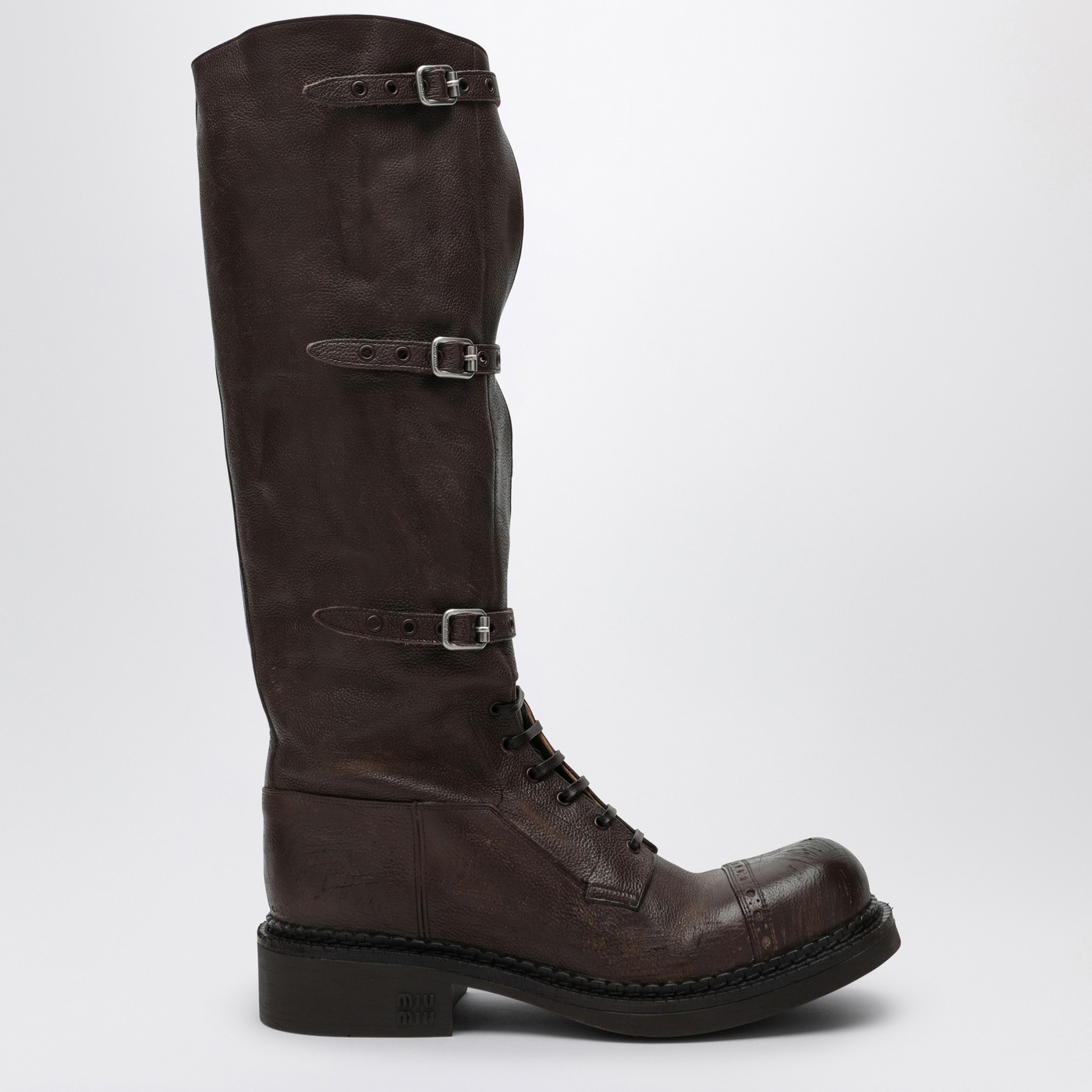 Miu Miu High cocoa-coloured leather boot | TheDoubleF
