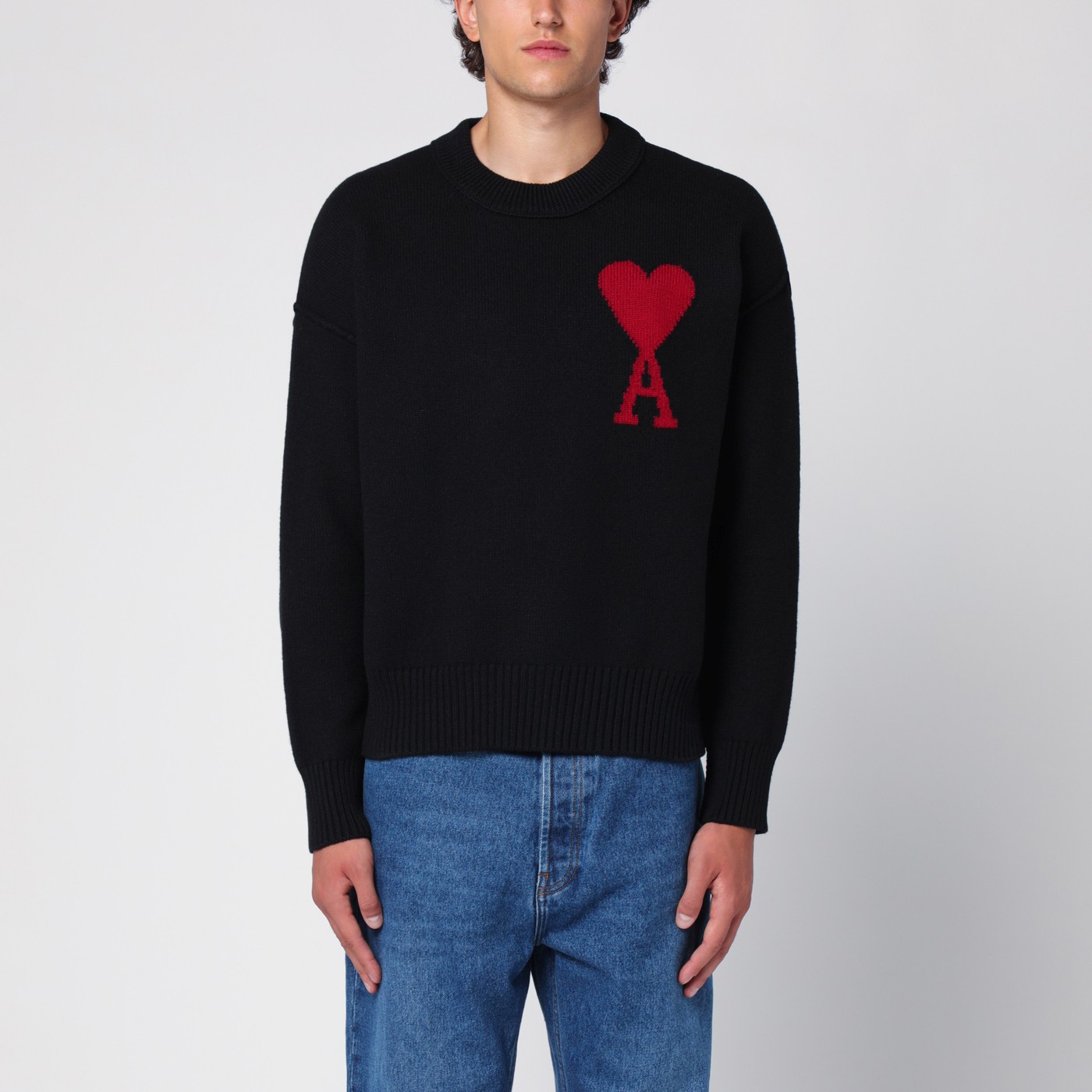 Ami Paris Black Ami De Coeur wool jumper | TheDoubleF