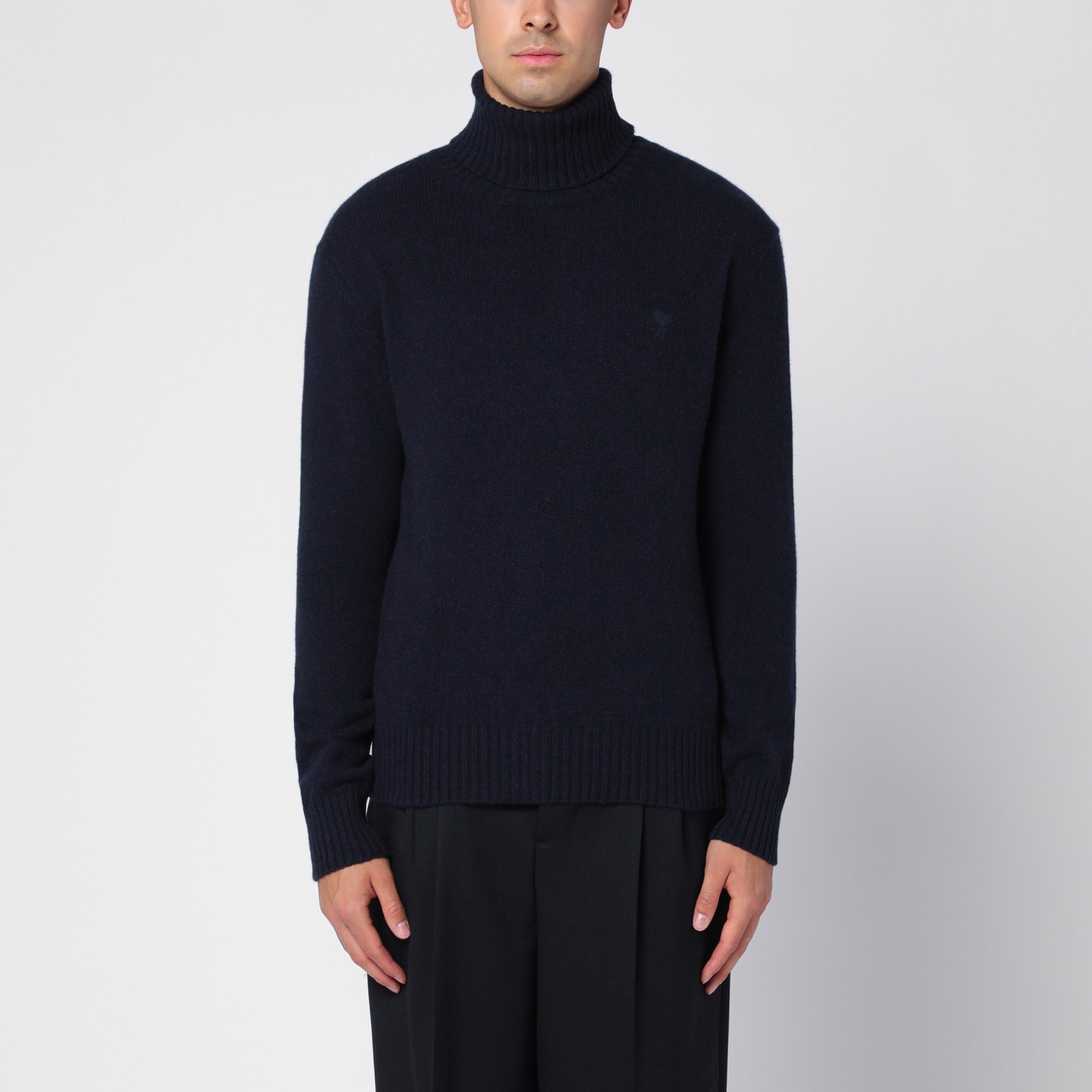 Ami Paris Navy cashmere turtleneck jumper | TheDoubleF