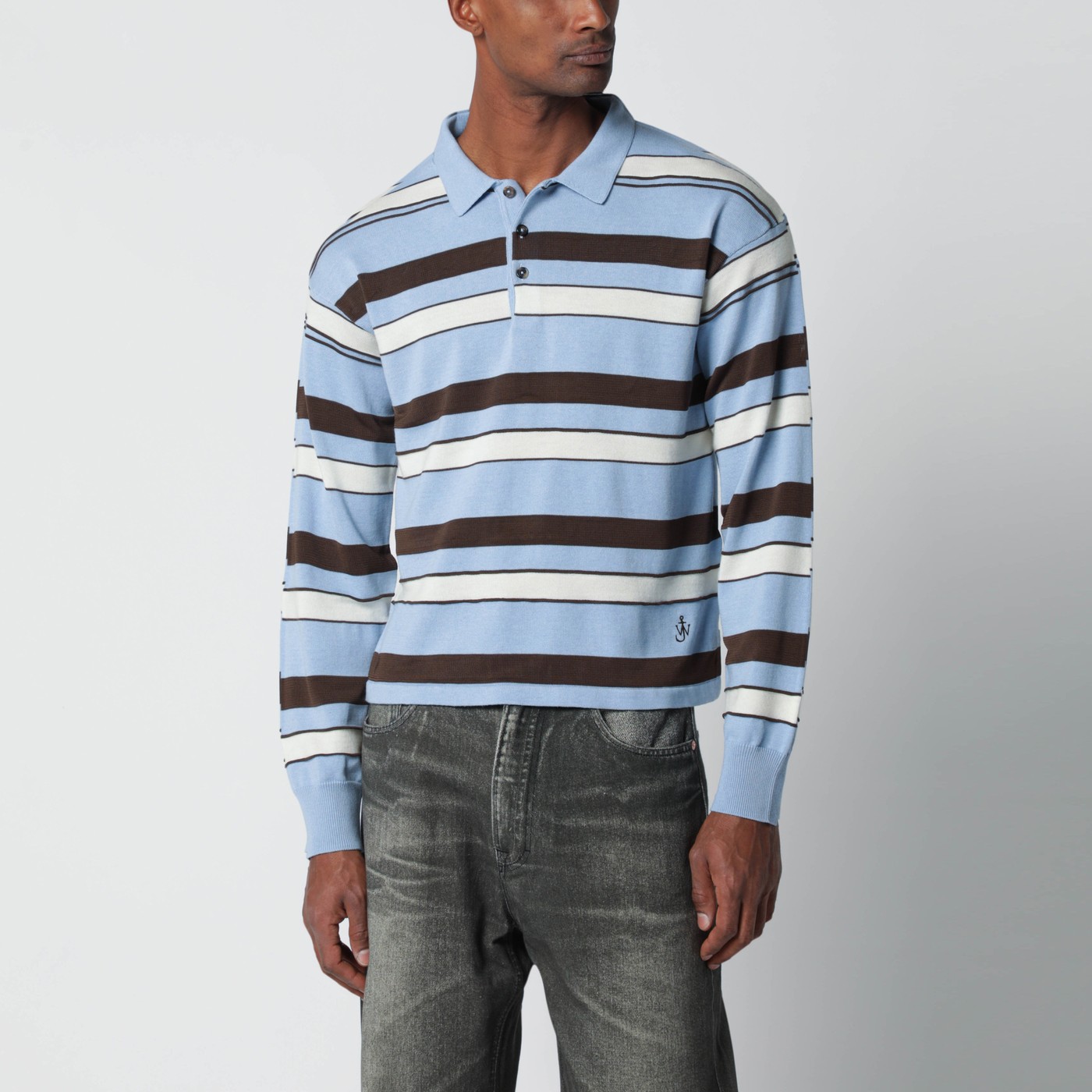 JW Anderson Light blue striped cotton-blend polo | TheDoubleF