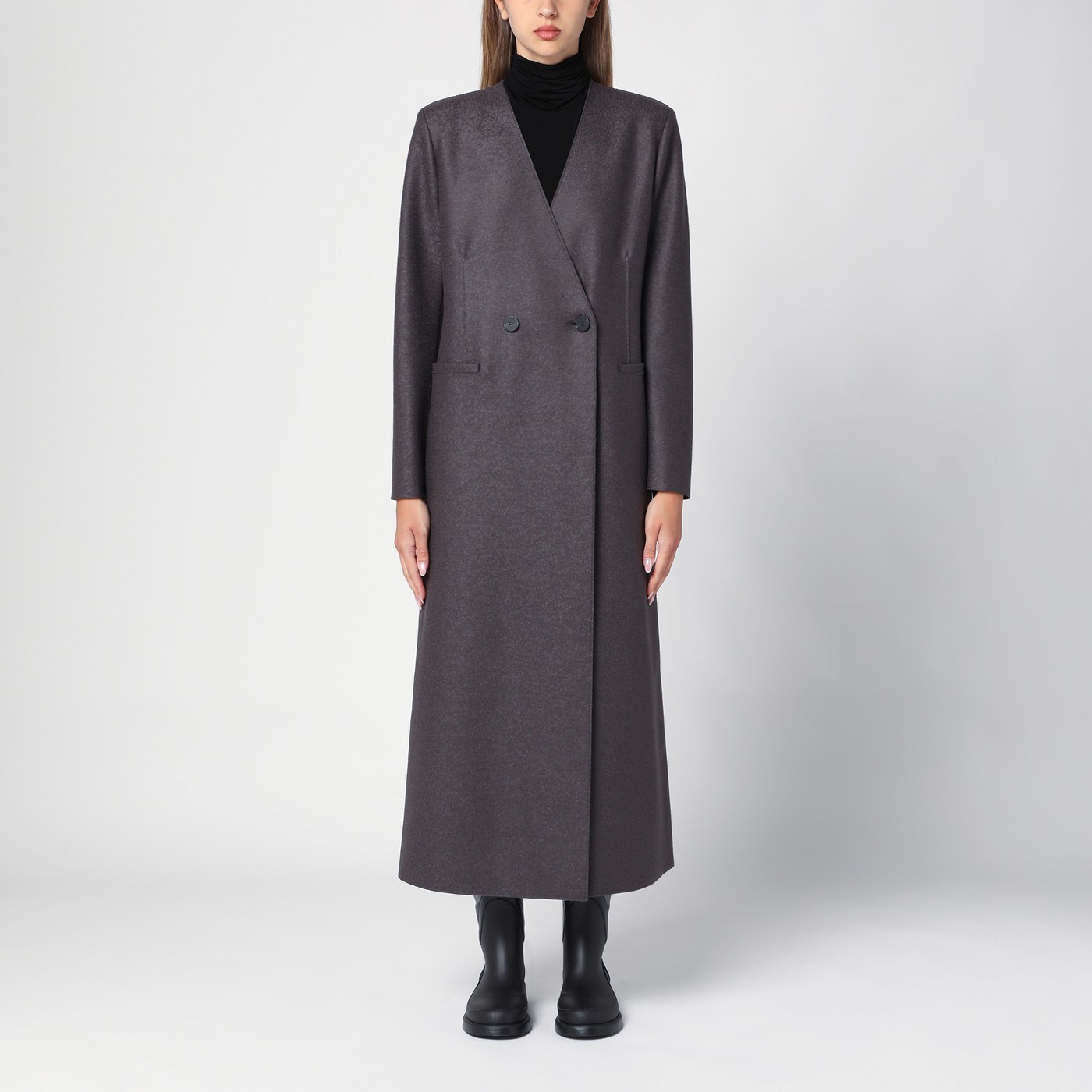 Harris Wharf London Graphite wool double-breasted coat | TheDoubleF