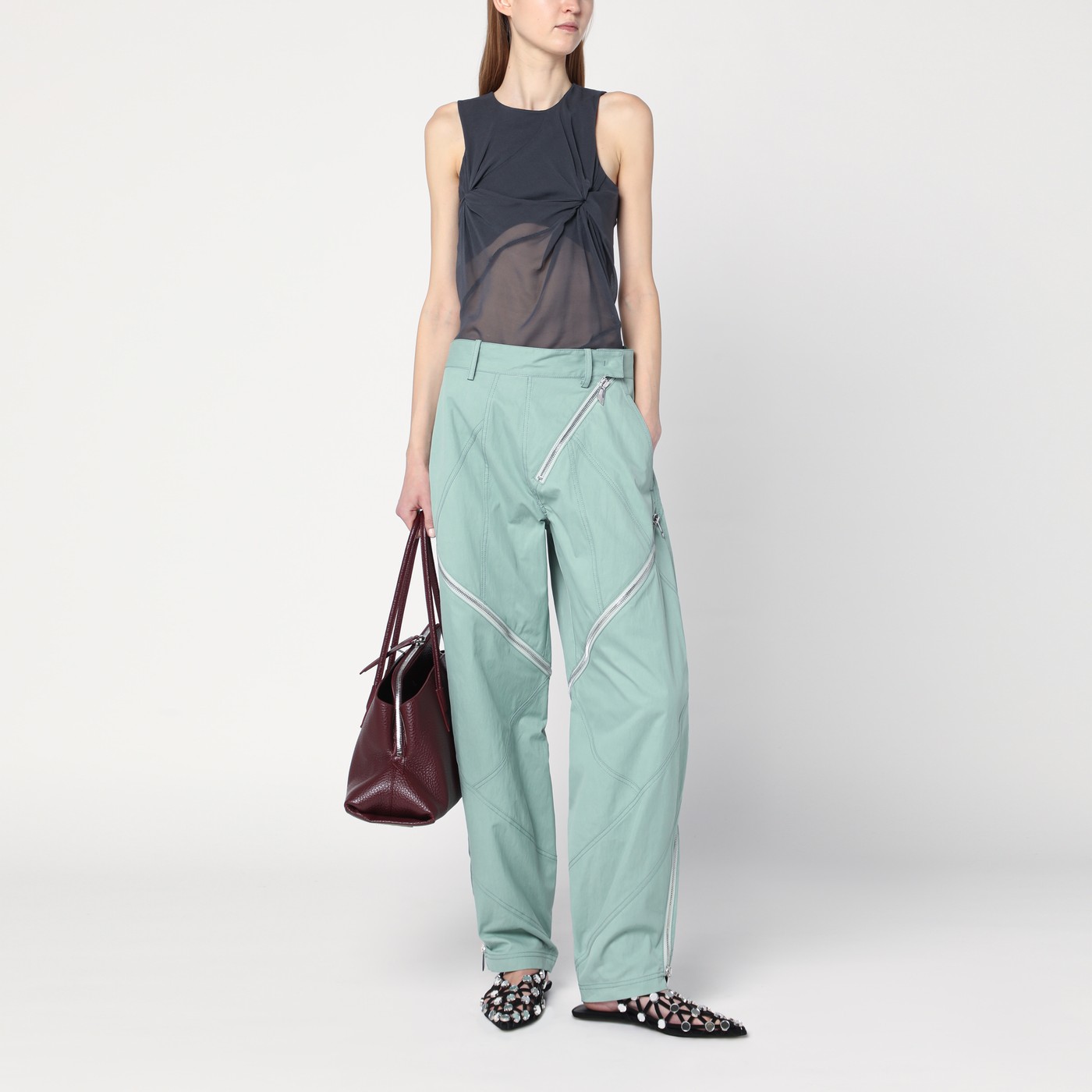 The Attico Pantalone verde salvia con zip | TheDoubleF