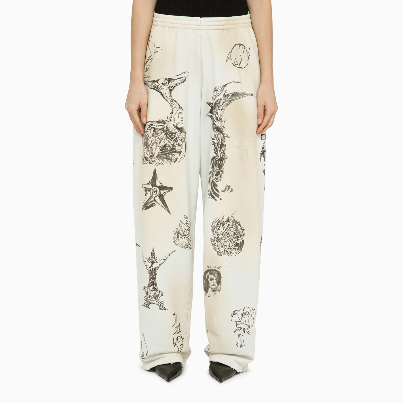 Balenciaga Light beige/black heavy cotton Baggy Tat trousers | TheDoubleF