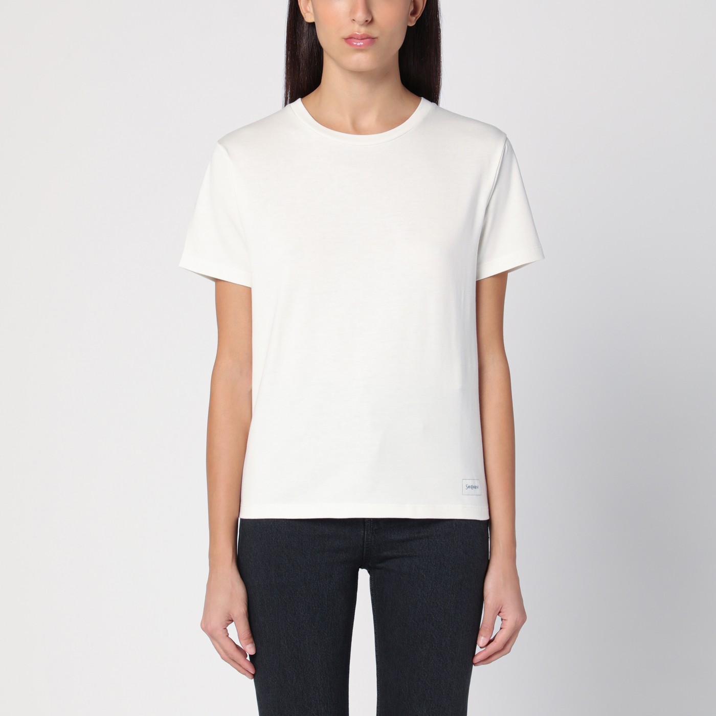 Saint Laurent White T-shirt with logo patch | TheDoubleF