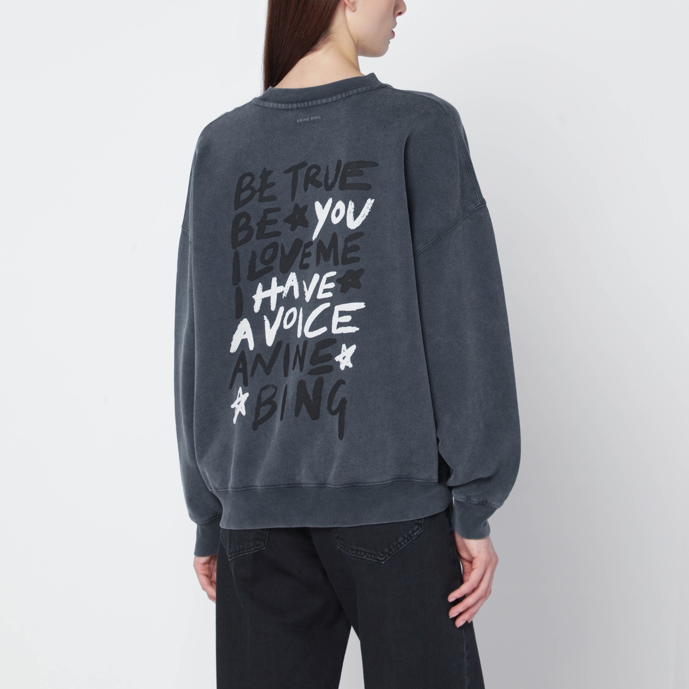 ANINE BING Black washed oversized sweatshirt with logo | TheDoubleF