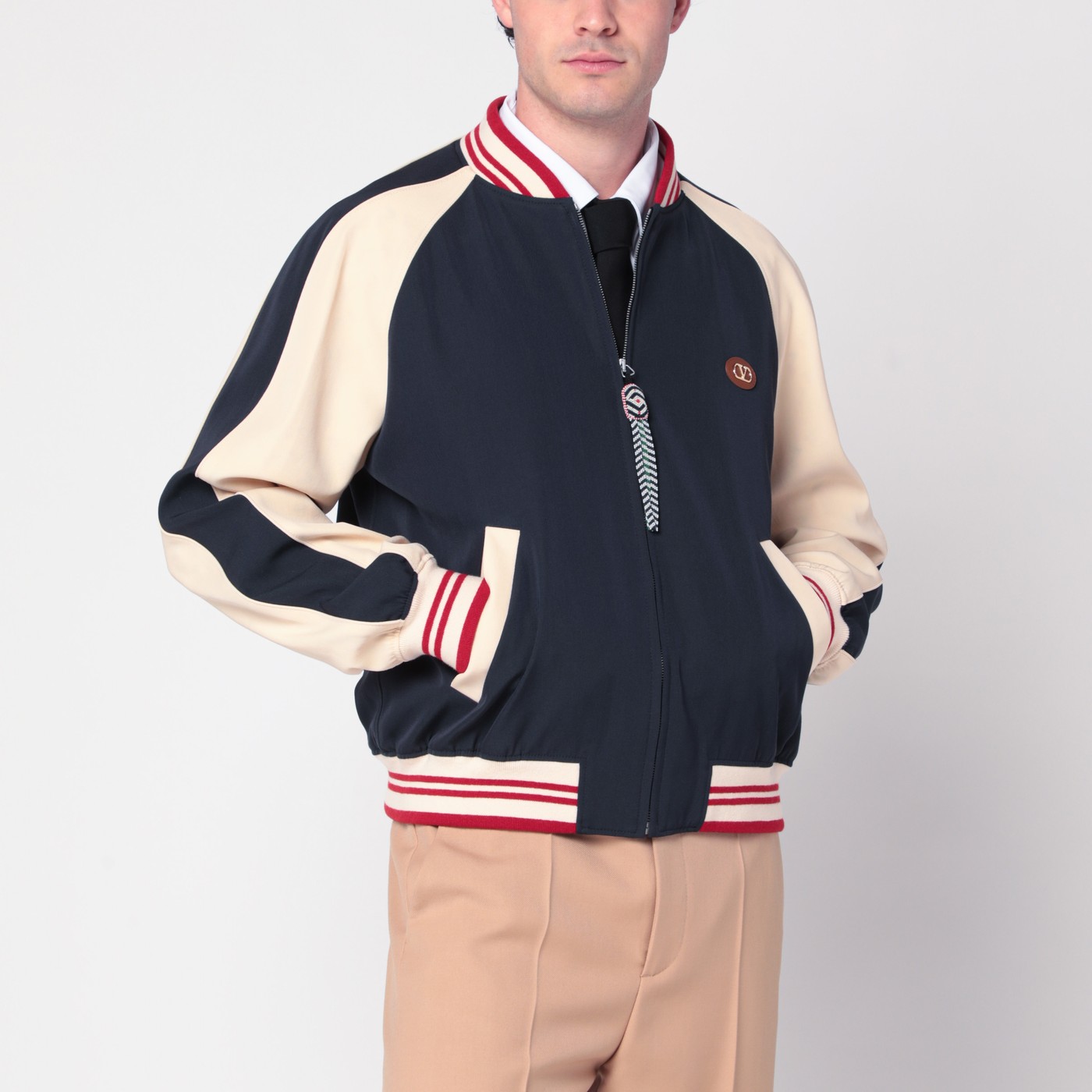 Valentino Blue/cream bomber with mixed wool VLogo | TheDoubleF