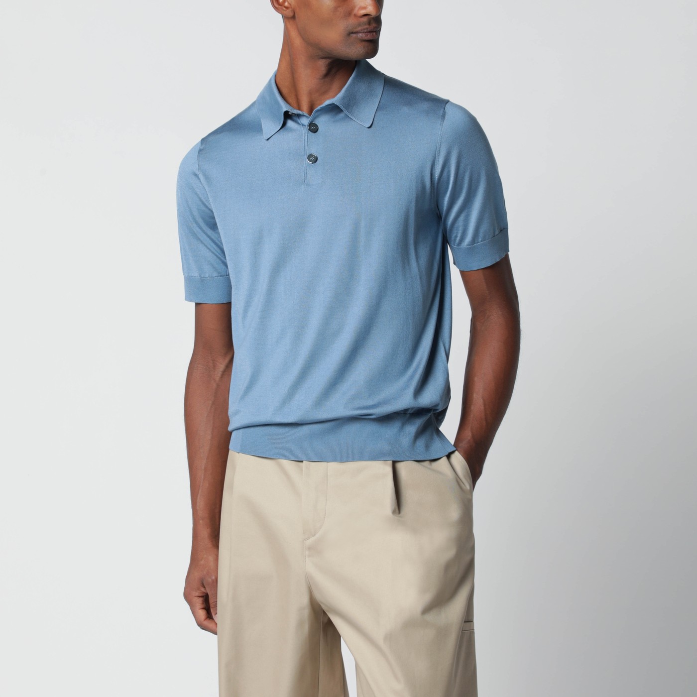 Dolce&Gabbana Light blue silk polo shirt | TheDoubleF