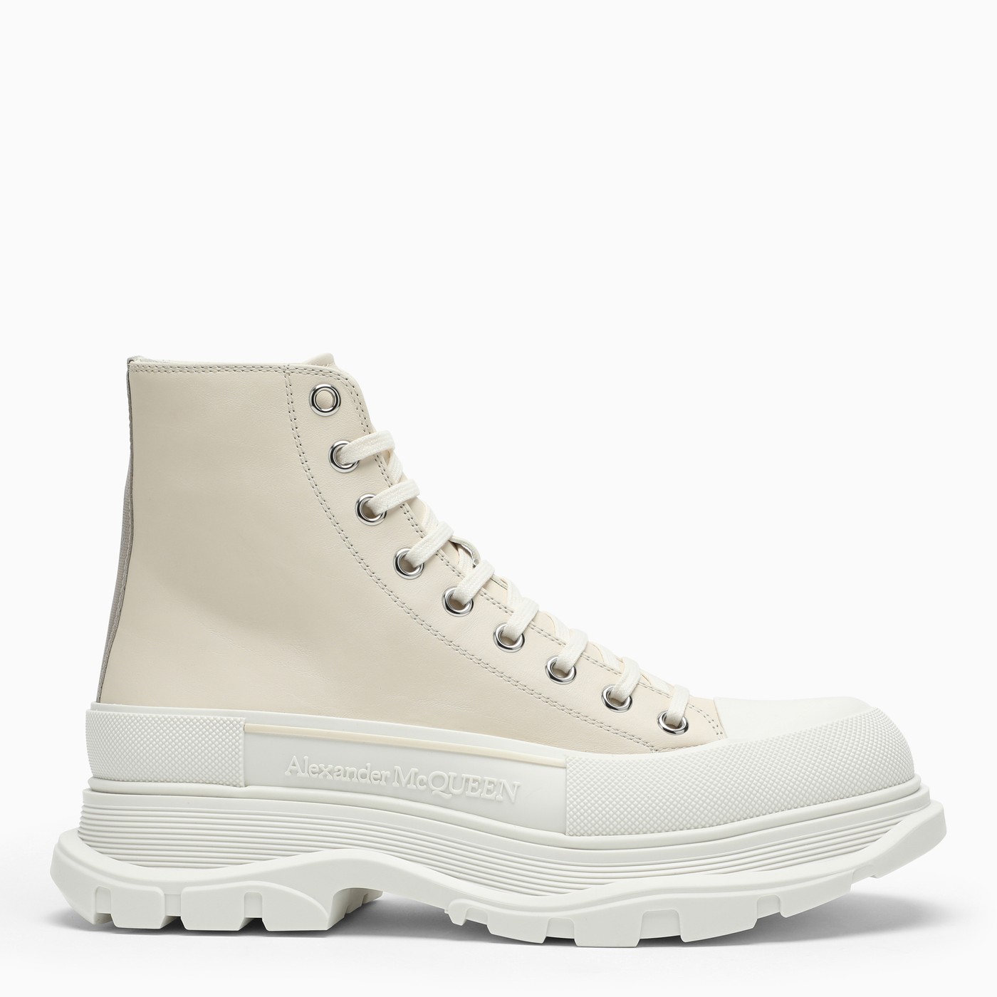 Alexander McQueen Tread Slick boot in vanilla-coloured leather | TheDoubleF
