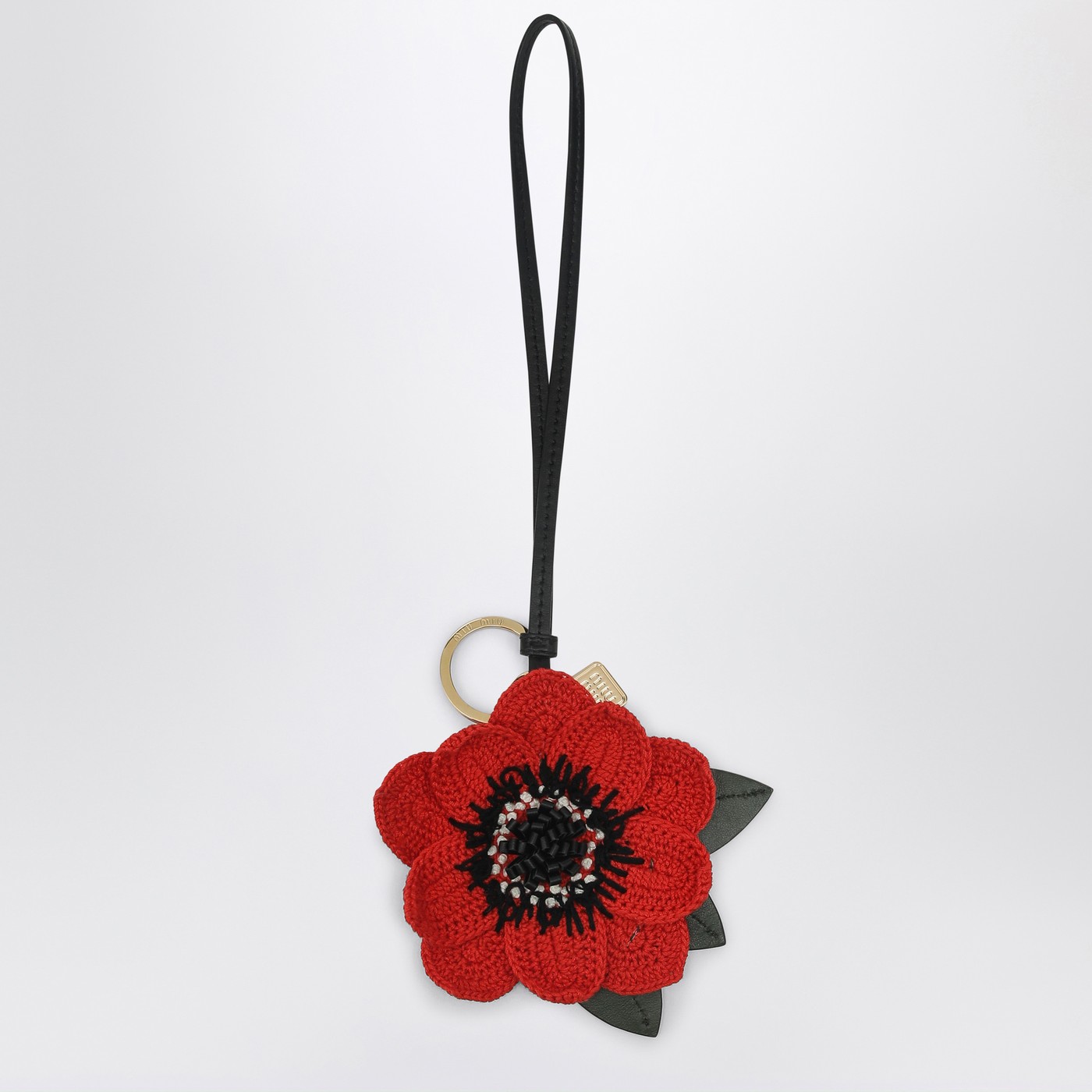 Miu Miu Red Trick keychain in crochet and leather | TheDoubleF