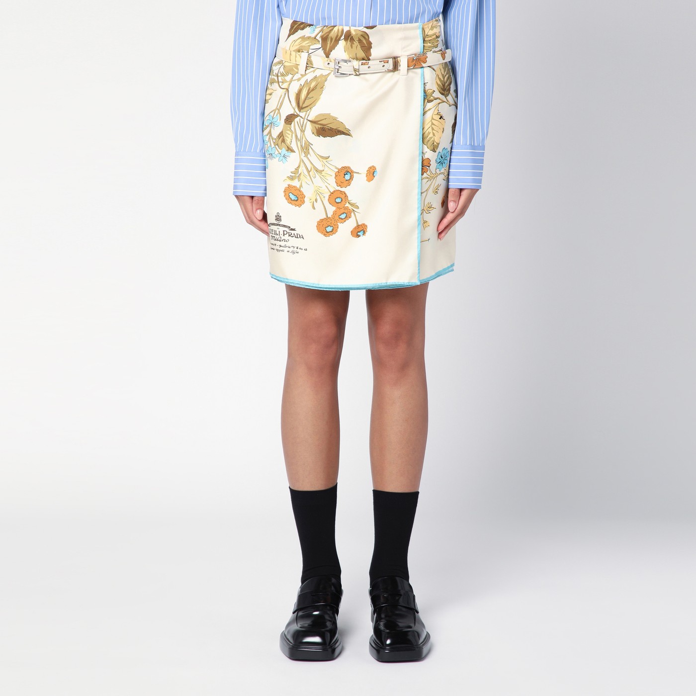 Prada Sand-coloured mini skirt with silk print | TheDoubleF