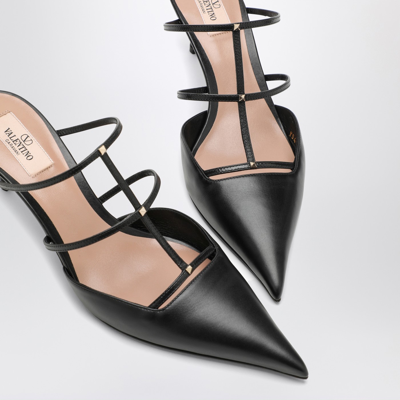 Valentino Garavani Mule à talon Rockstud Wispy noir en cuir | TheDoubleF