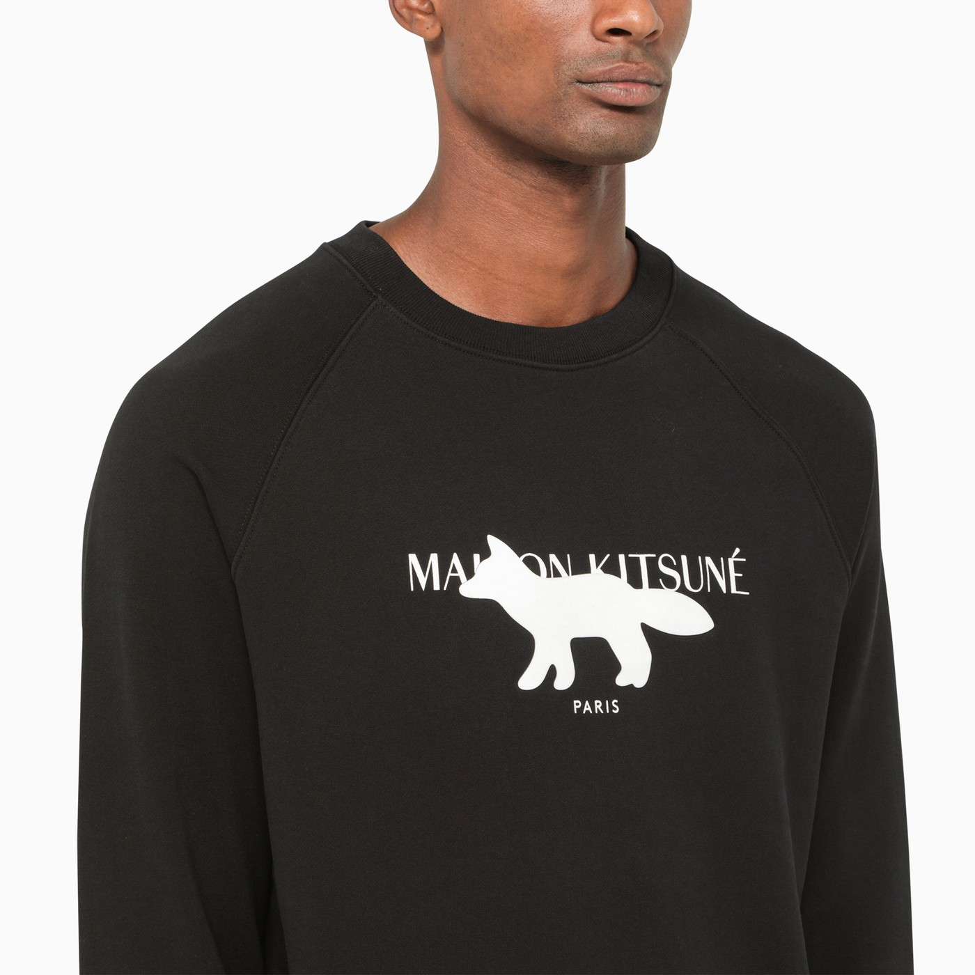 Maison Kitsuné Black crew neck sweatshirt with logo | TheDoubleF