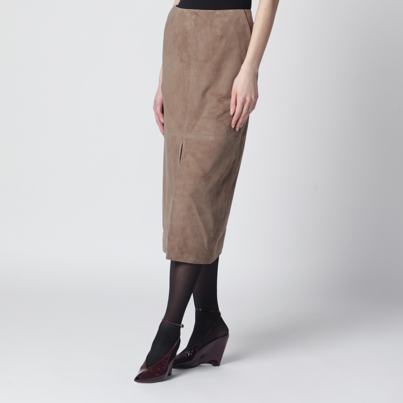 ROTATE Birger Christensen Brown suede pencil skirt | TheDoubleF
