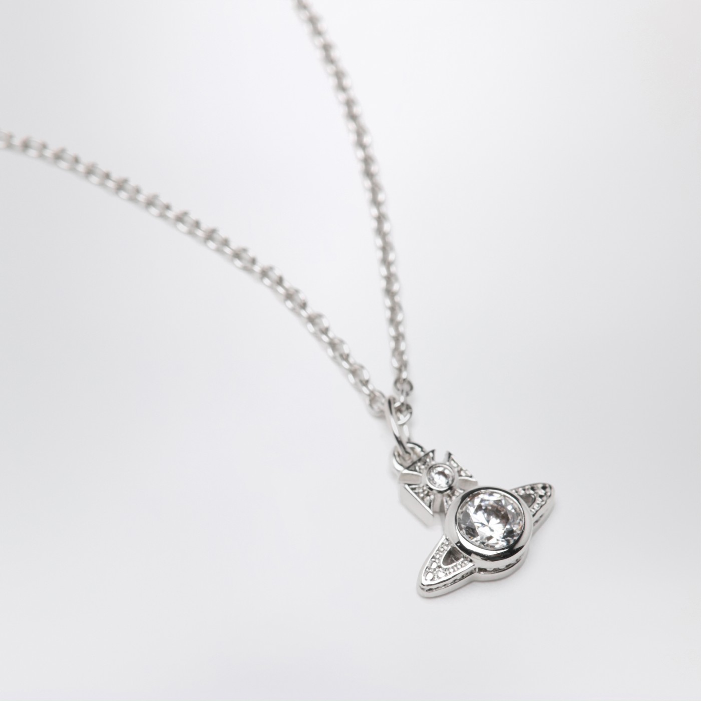Vivienne Westwood Platinum Orb pendant necklace with crystal | TheDoubleF