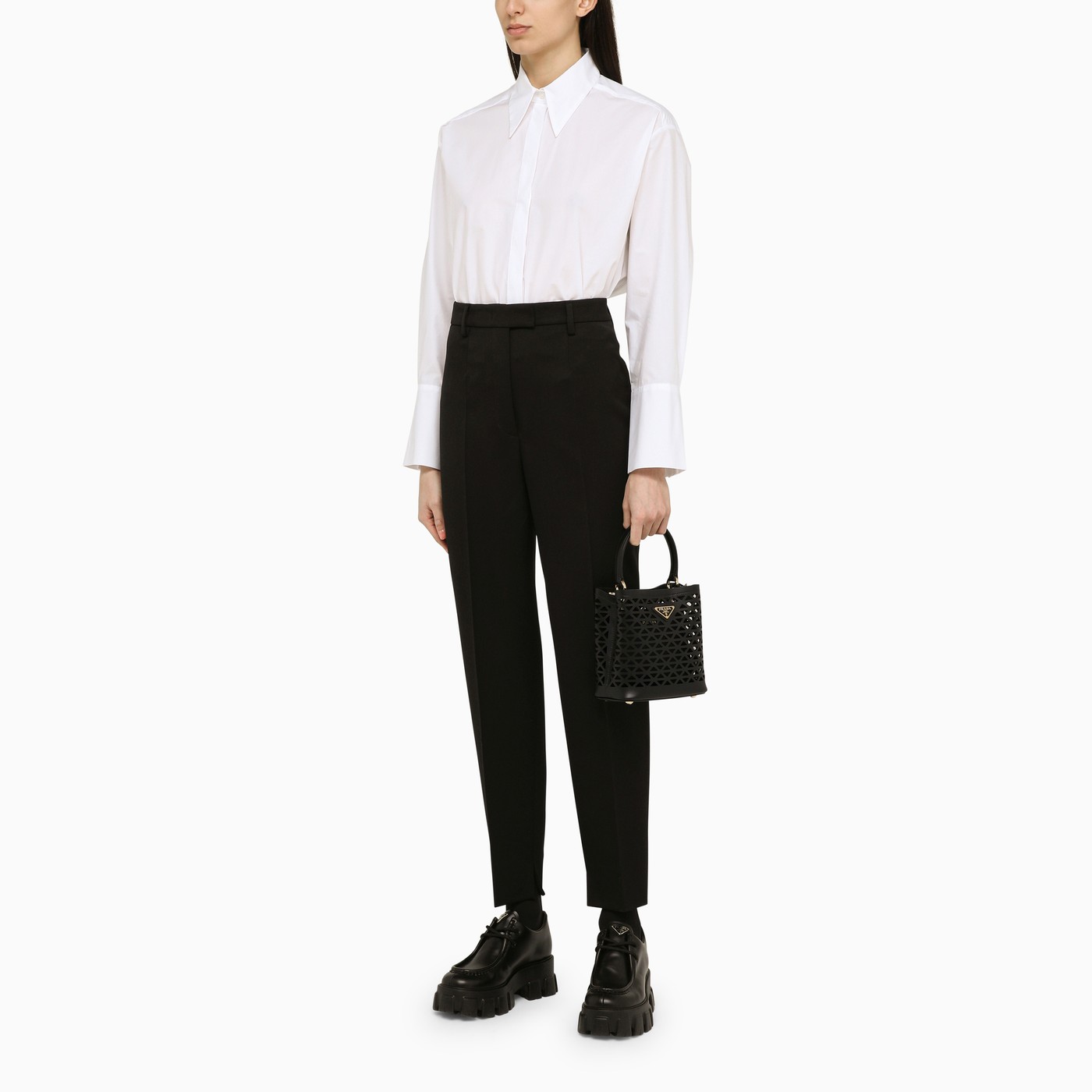 Prada Small black Saffiano perforated Panier bag | TheDoubleF