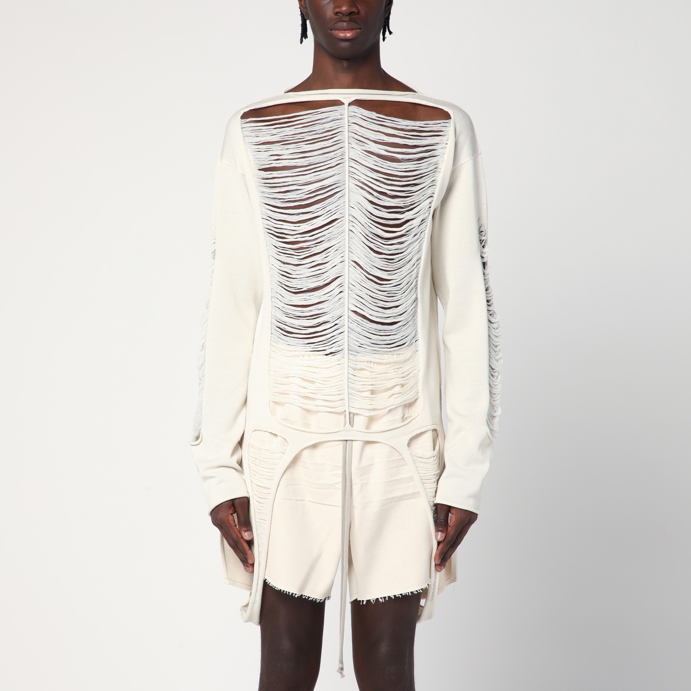 Rick Owens Torn ivory sweater in wool | TheDoubleF