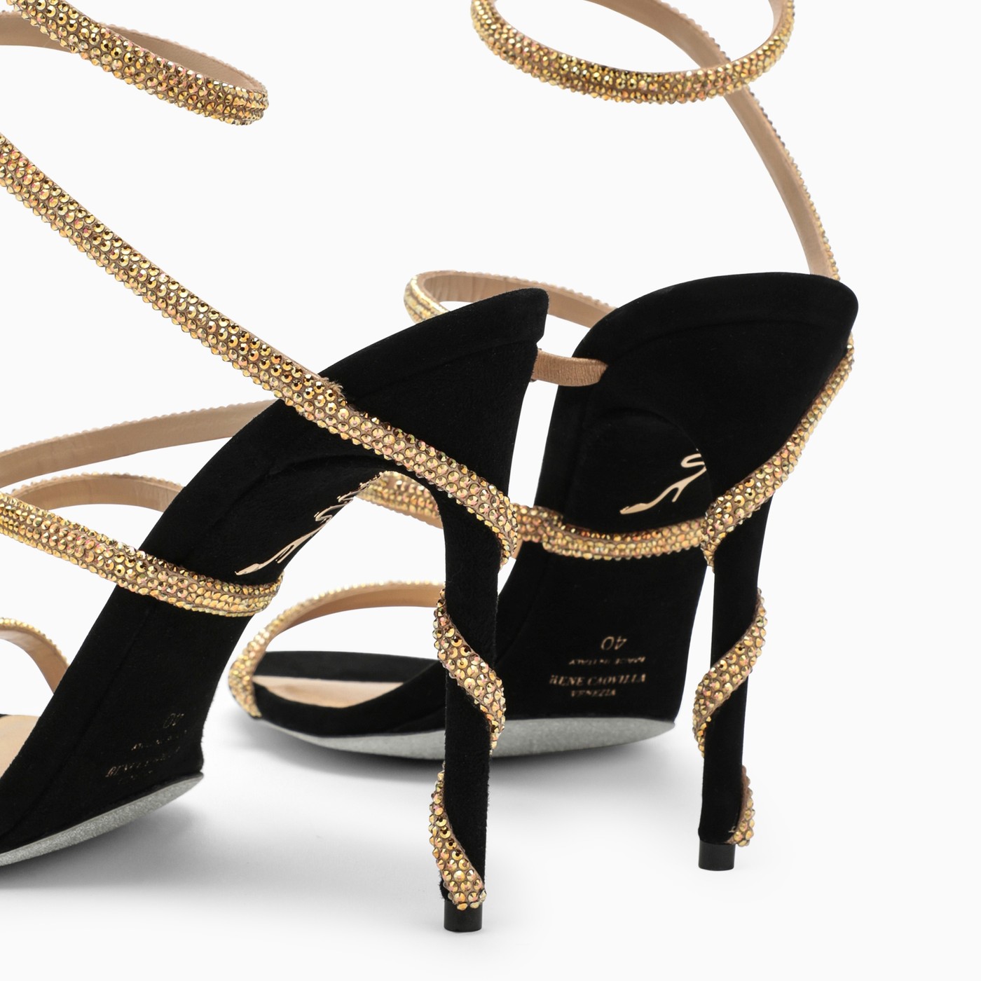 René Caovilla Cleo black/gold sandal with rhinestones | TheDoubleF