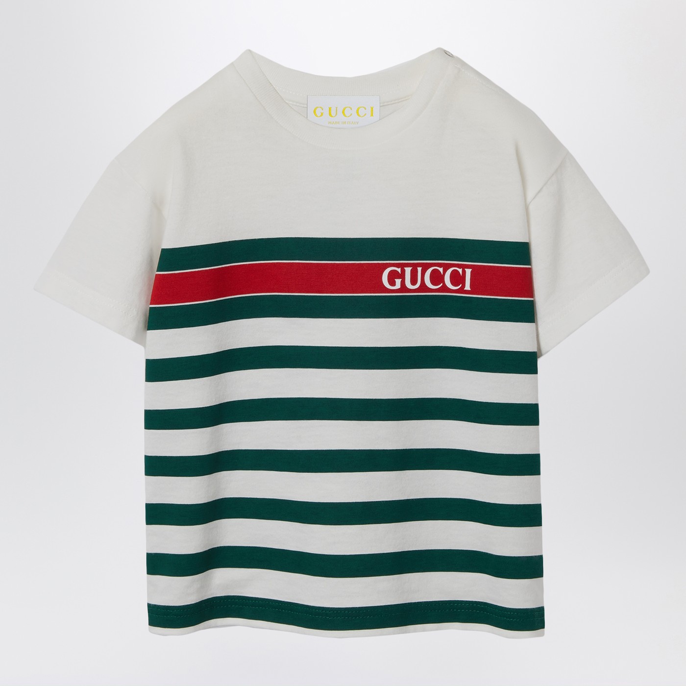 GUCCI T-shirt blanc rayé avec logo | TheDoubleF
