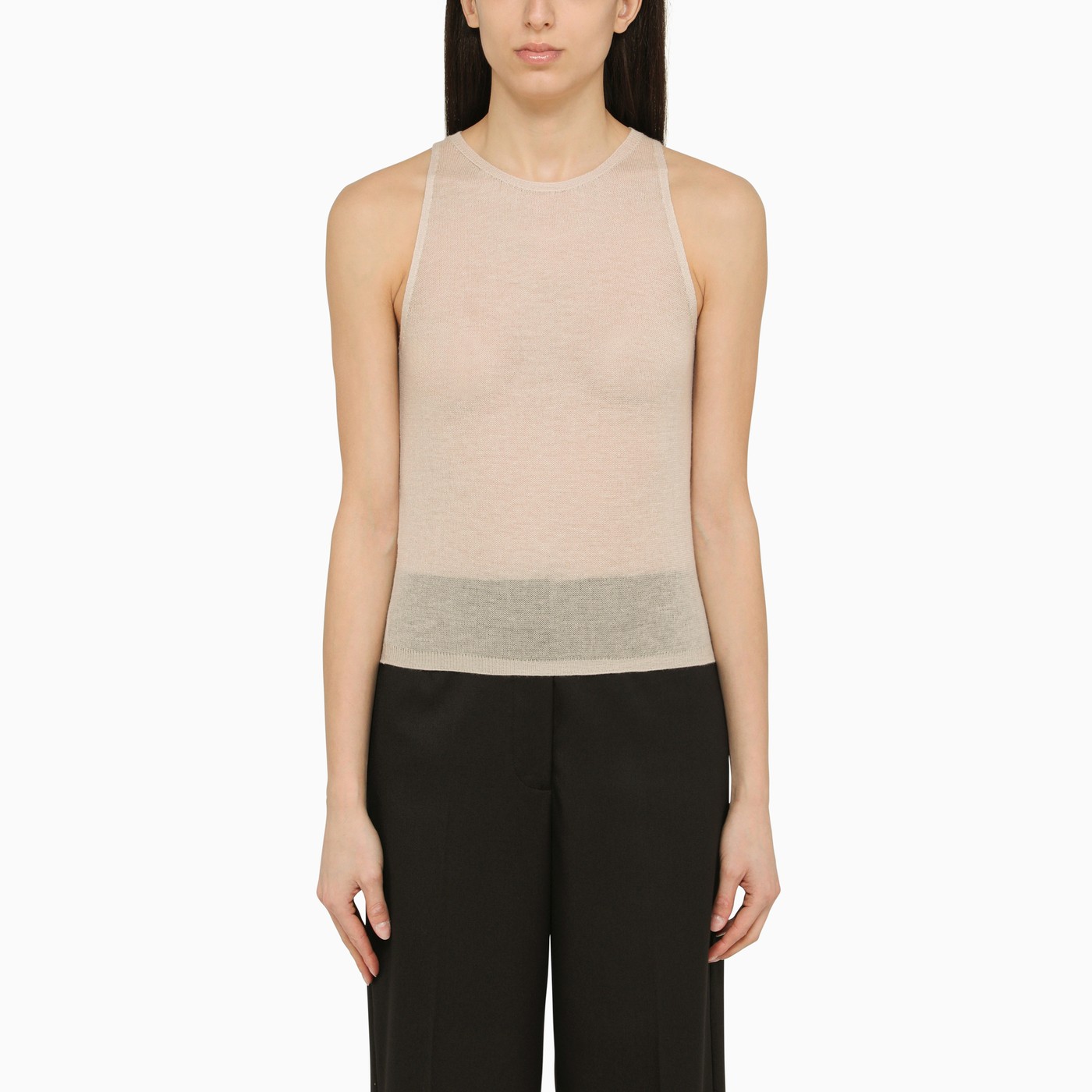 Prada Semi-transparent desert-coloured cashmere tank top | TheDoubleF