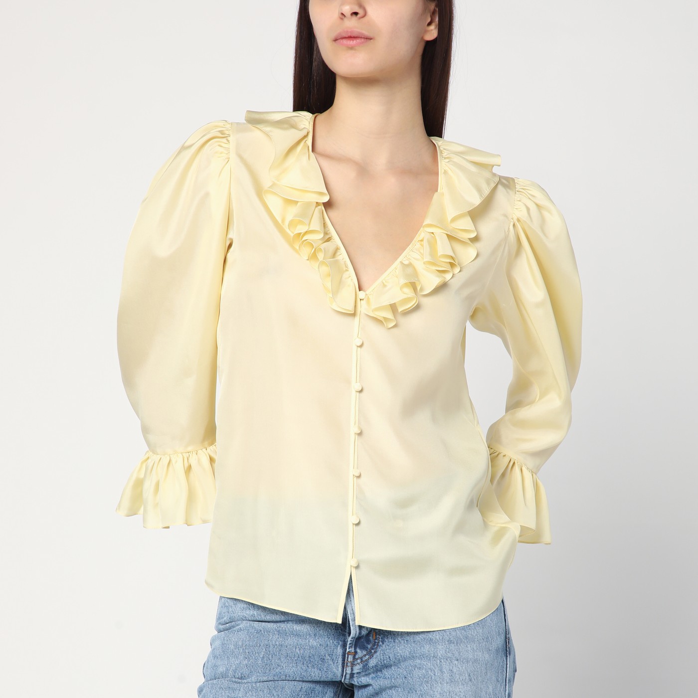 Chloé Light yellow blouse with ruffles in silk | TheDoubleF