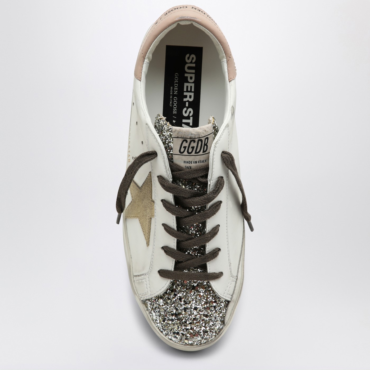 Golden Goose White/platinum Super Star trainer with glitter | TheDoubleF