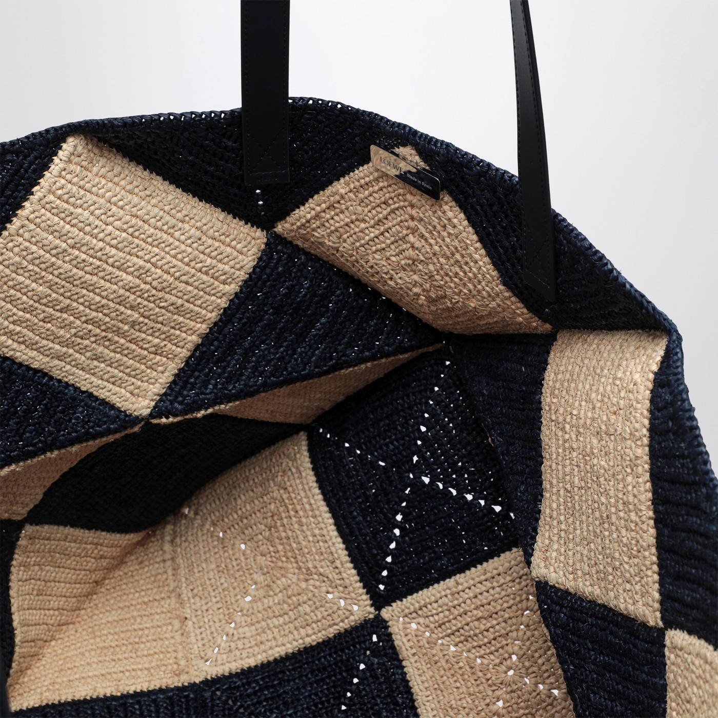 Loewe Puzzle Fold Tote XXL natural/navy raffia bag | TheDoubleF