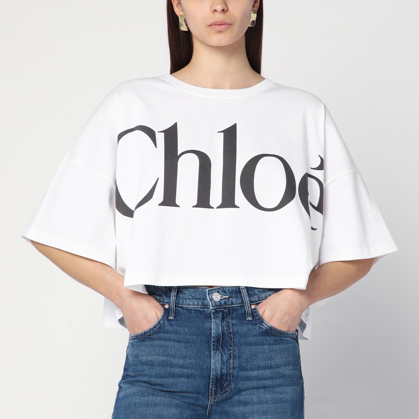 Chloé White boxy T-shirt with logo print | TheDoubleF