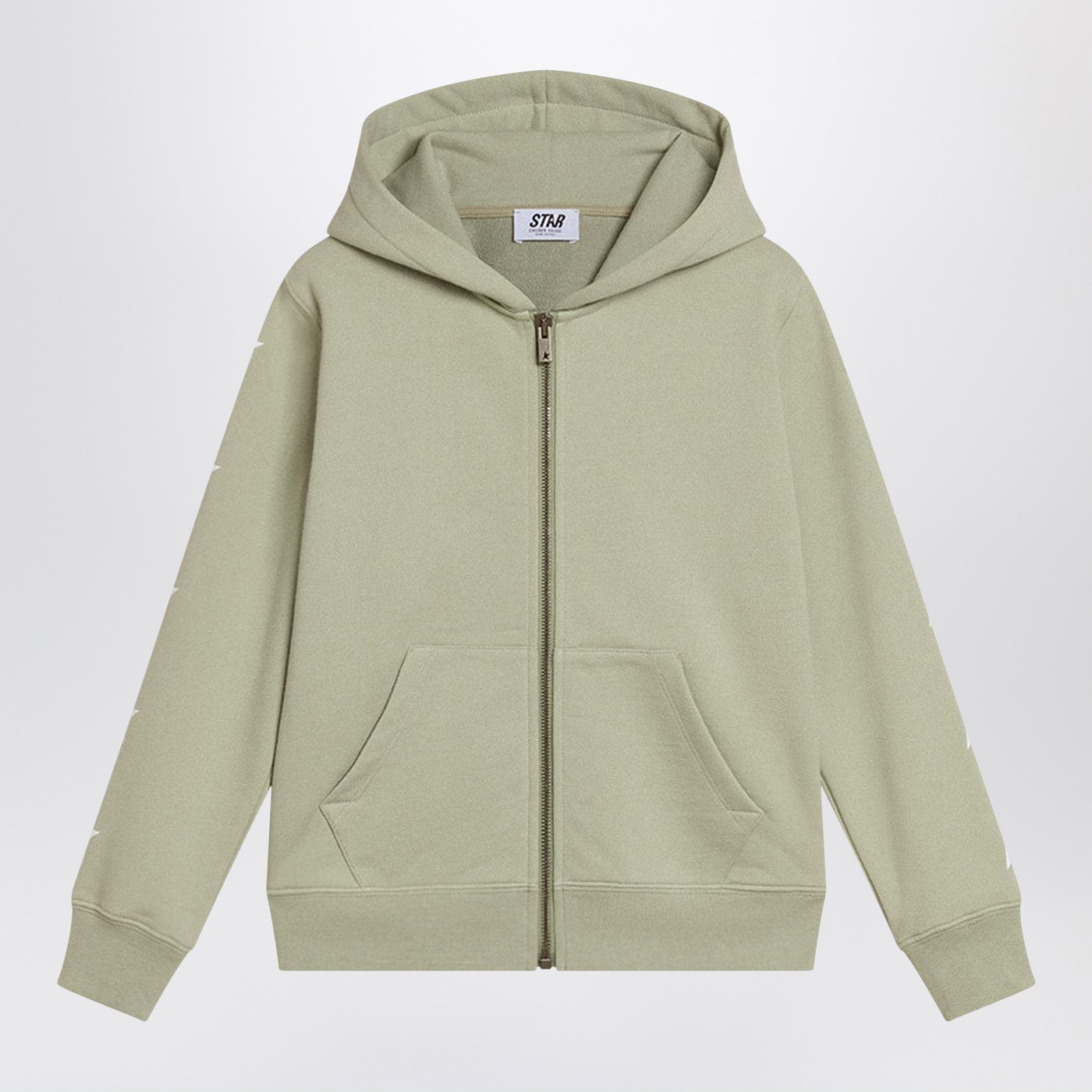Golden Goose Sage green zip-up sweatshirt with stars | TheDoubleF