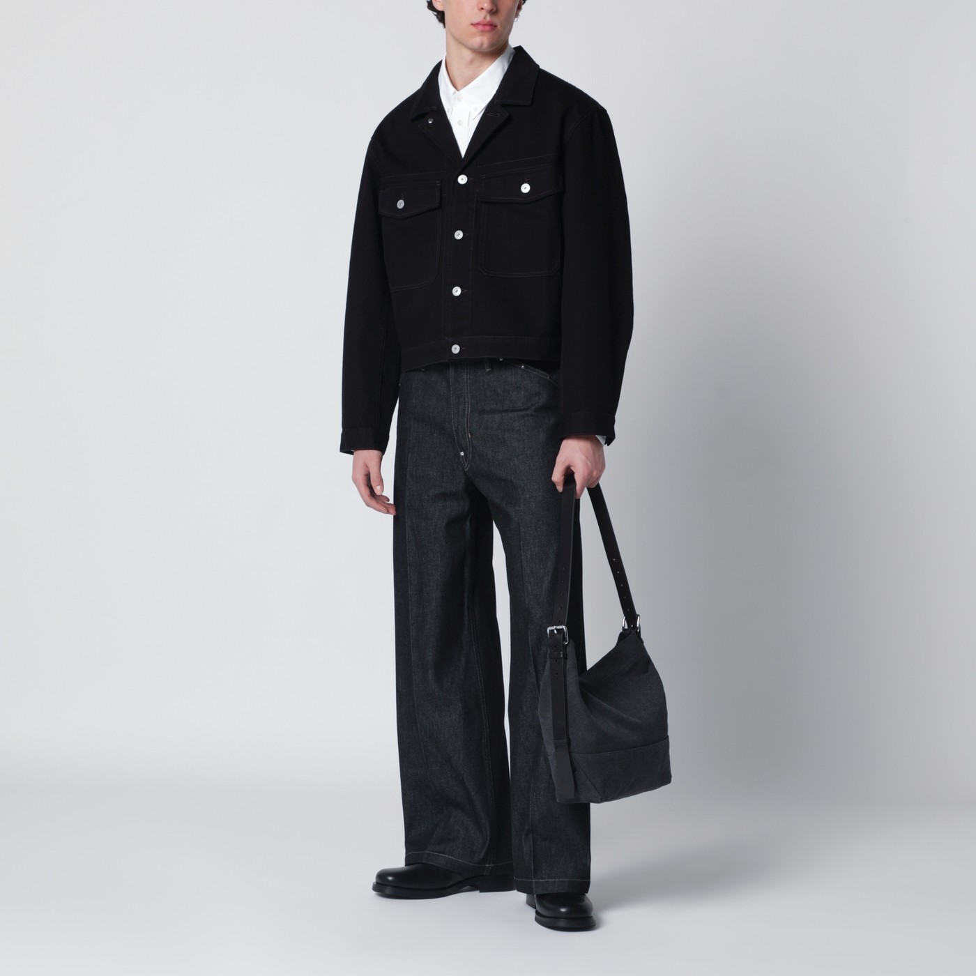 LEMAIRE Small ash-black belted tote bag in cotton canvas | TheDoubleF