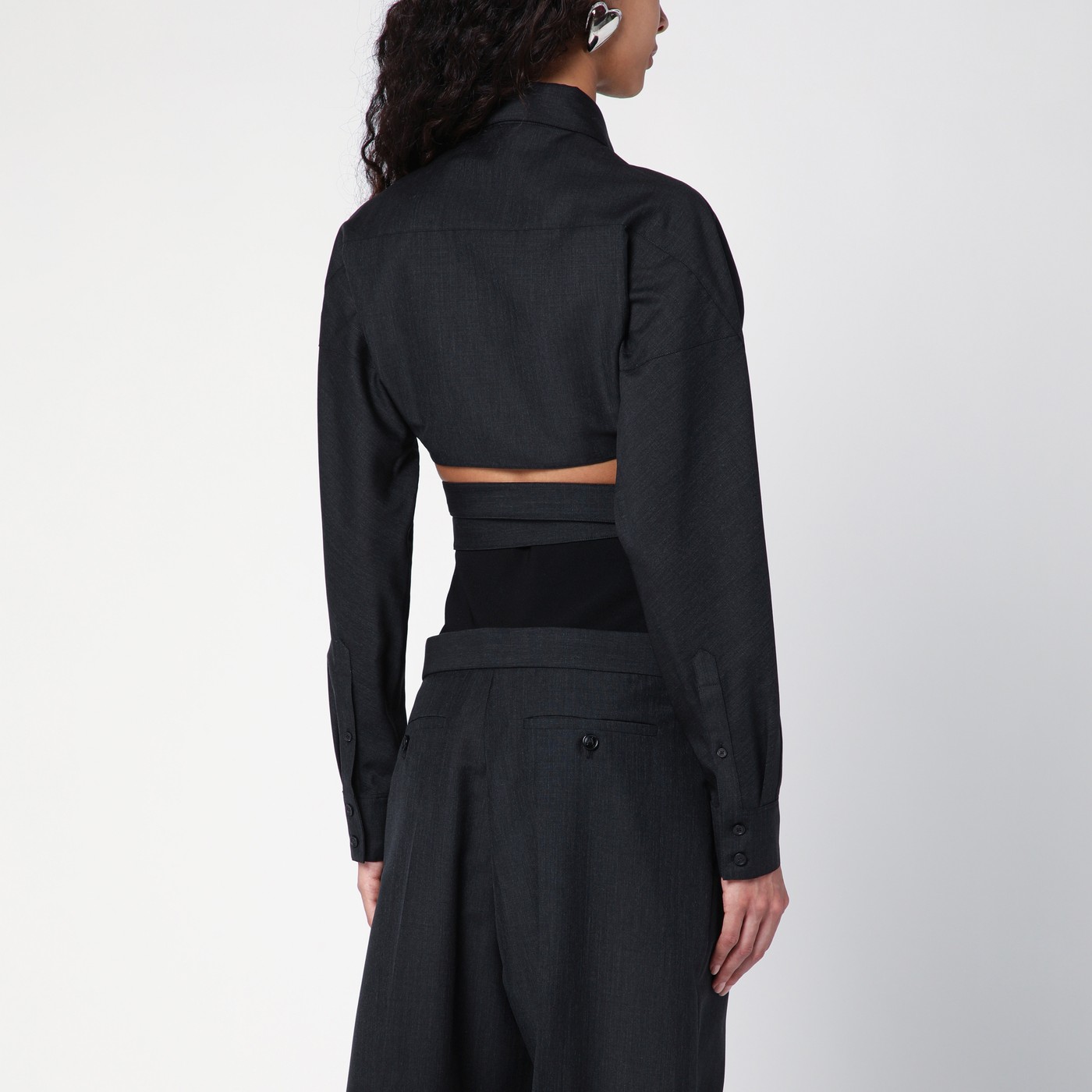 Alaïa Dark grey cotton crossover shirt | TheDoubleF