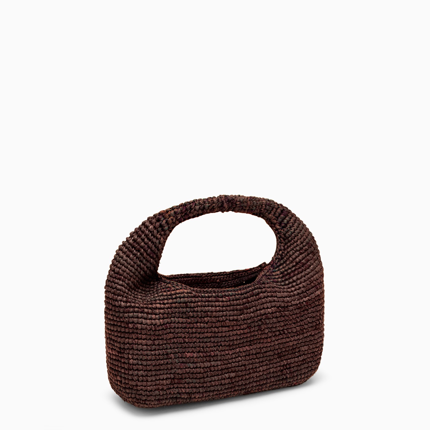 Manebí Chocolate-coloured Halfmoon bag in raffia | TheDoubleF