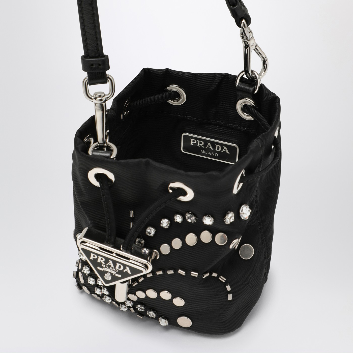 Prada Black nylon mini pouch with crystals | TheDoubleF