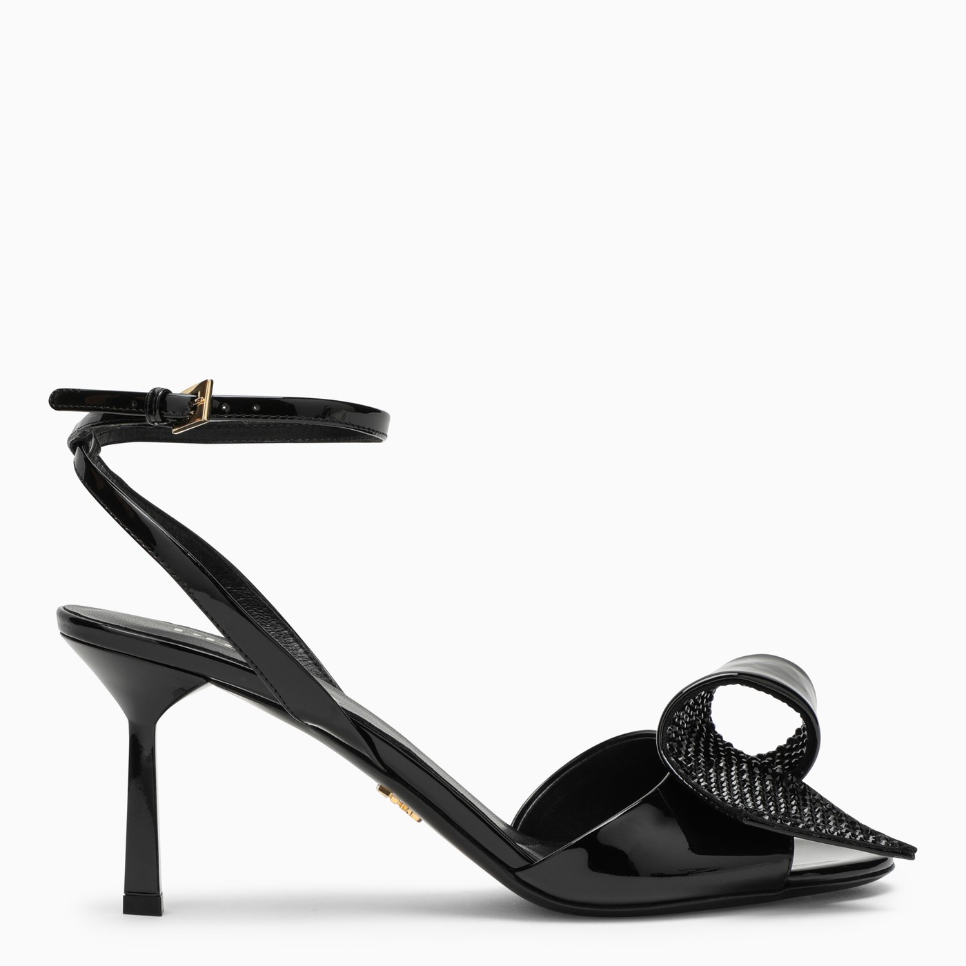 Prada High black patent leather sandal with appliqué | TheDoubleF