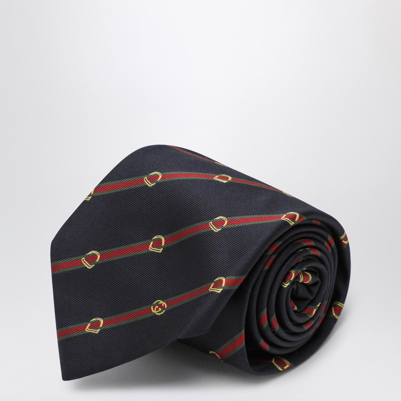GUCCI Cravatta blu notte/rosso in seta jacquard | TheDoubleF